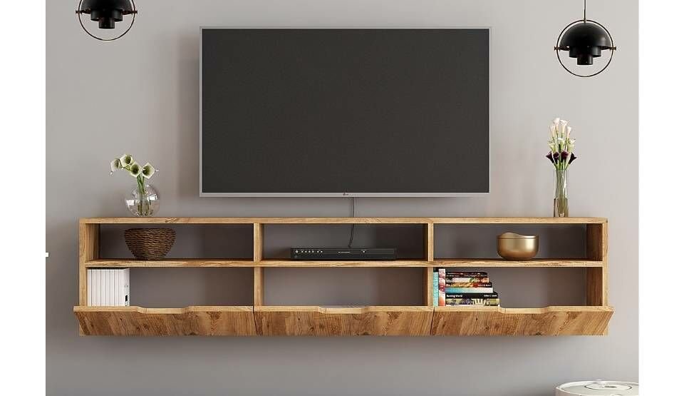 Denoya 3 Kapaklı Raflı Duvara Askı Atlantik Çam Televizyon Ünitesi ...