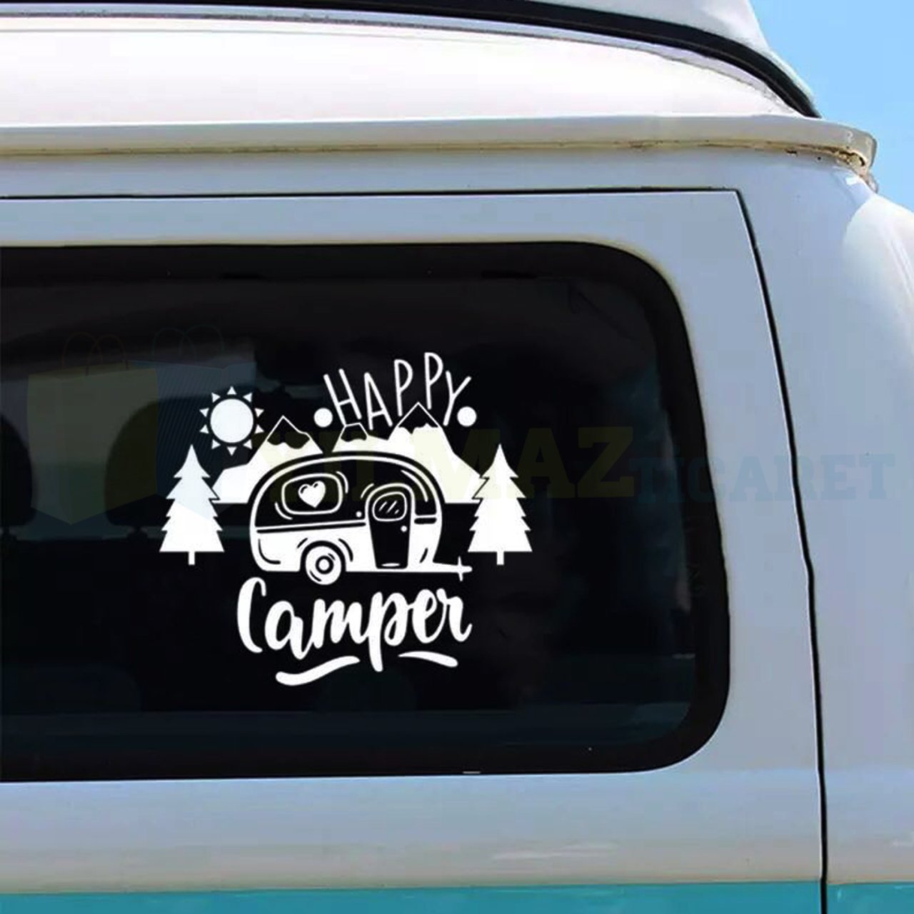Mutlu Kampçılar Güneş Dağ Kamp Araba Karavan Çekme Oto Sticker Etiket ...