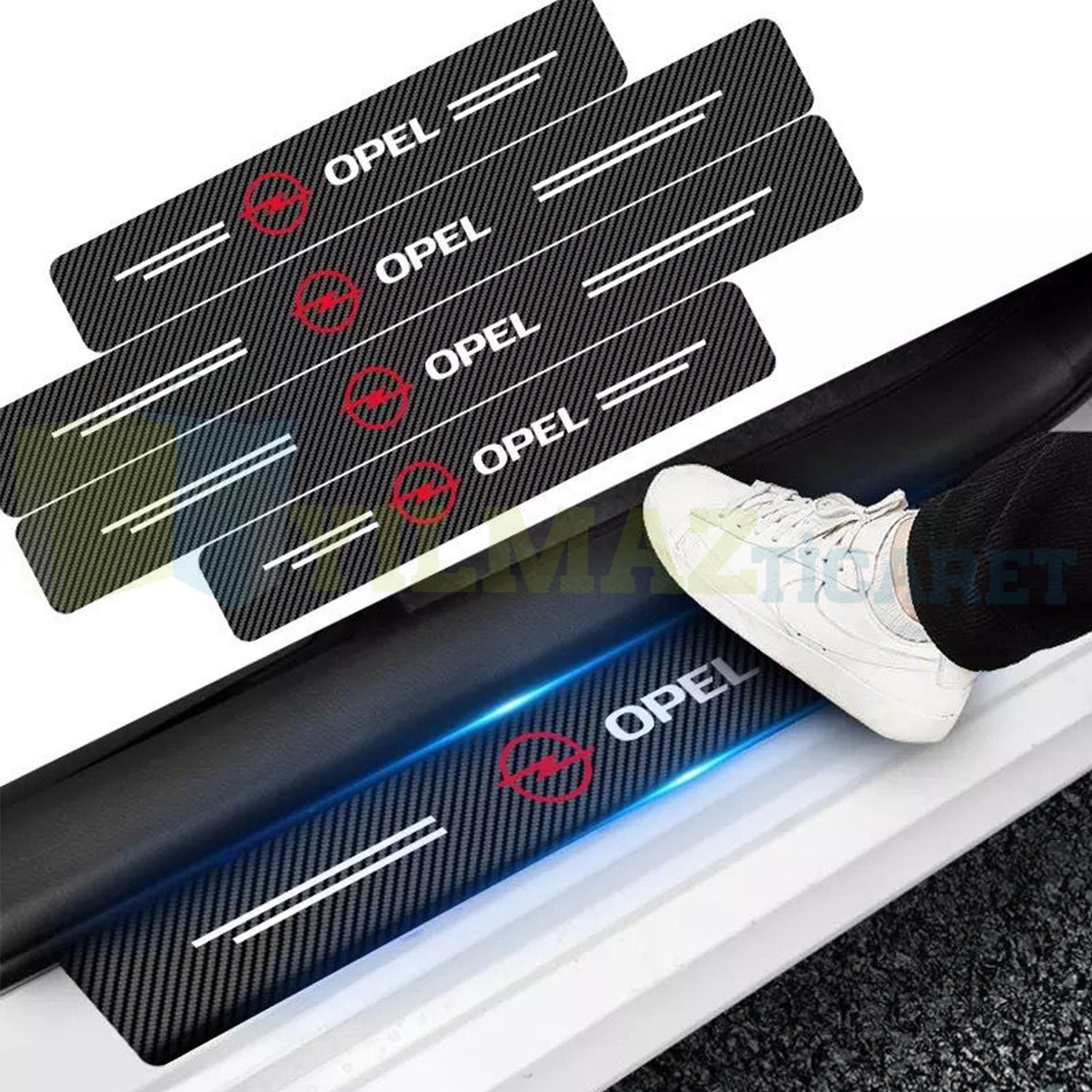 Opel Logo Karbon Kapı Eşiği Oto Sticker Etiket Yapıştırma Çıkartma 4 Parça