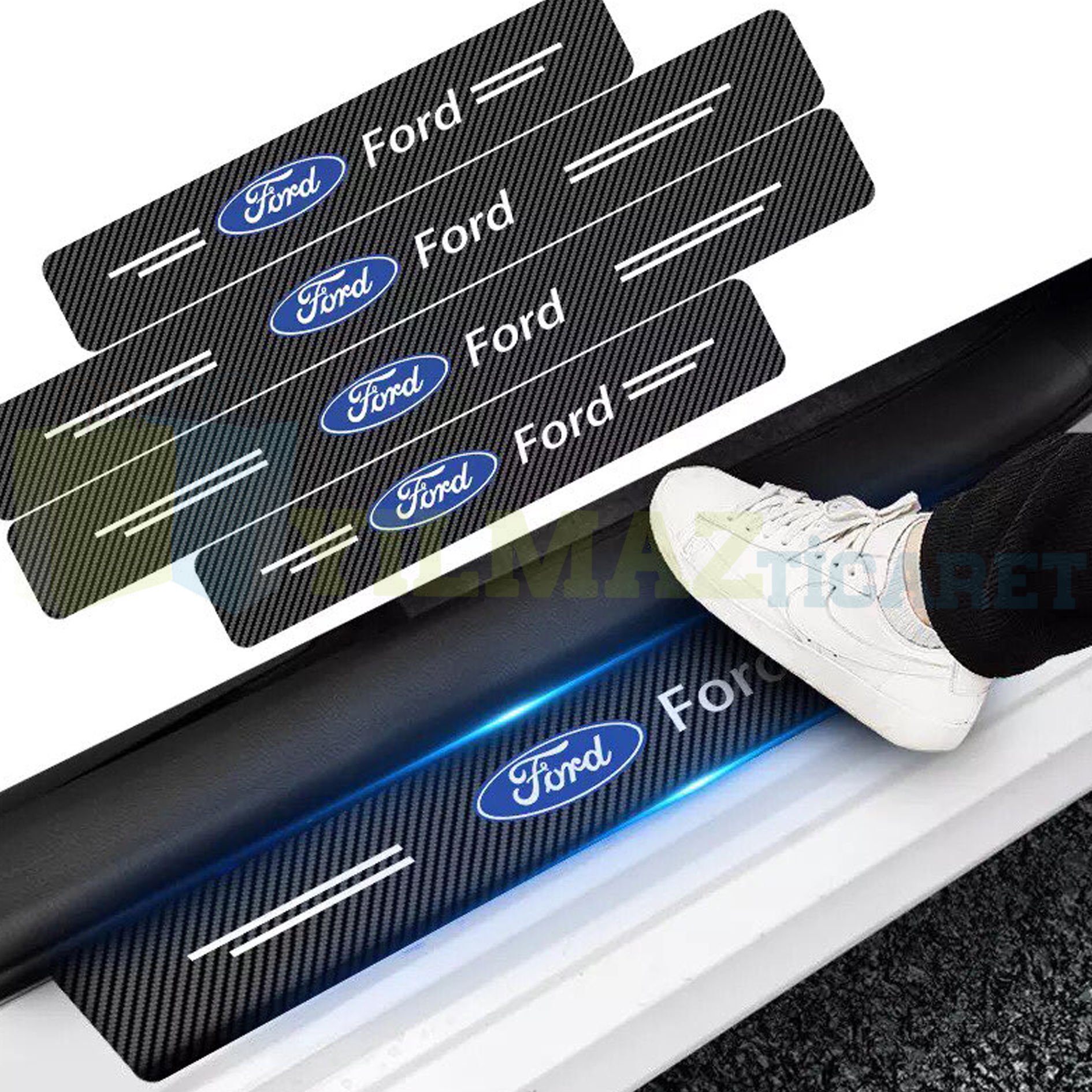 Ford Karbon Kapı Eşiği Koruma Oto Sticker Etiket 4 Parça