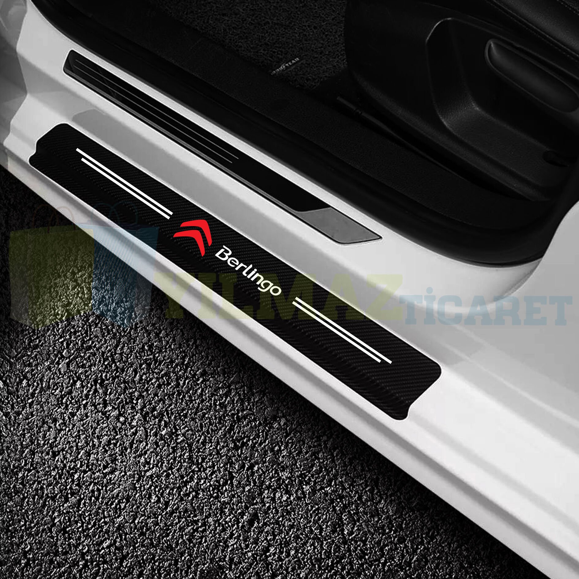 Citroen Berlingo Logo Karbon Kapı Eşiği Koruma Araba Etiket Oto Sticker ...