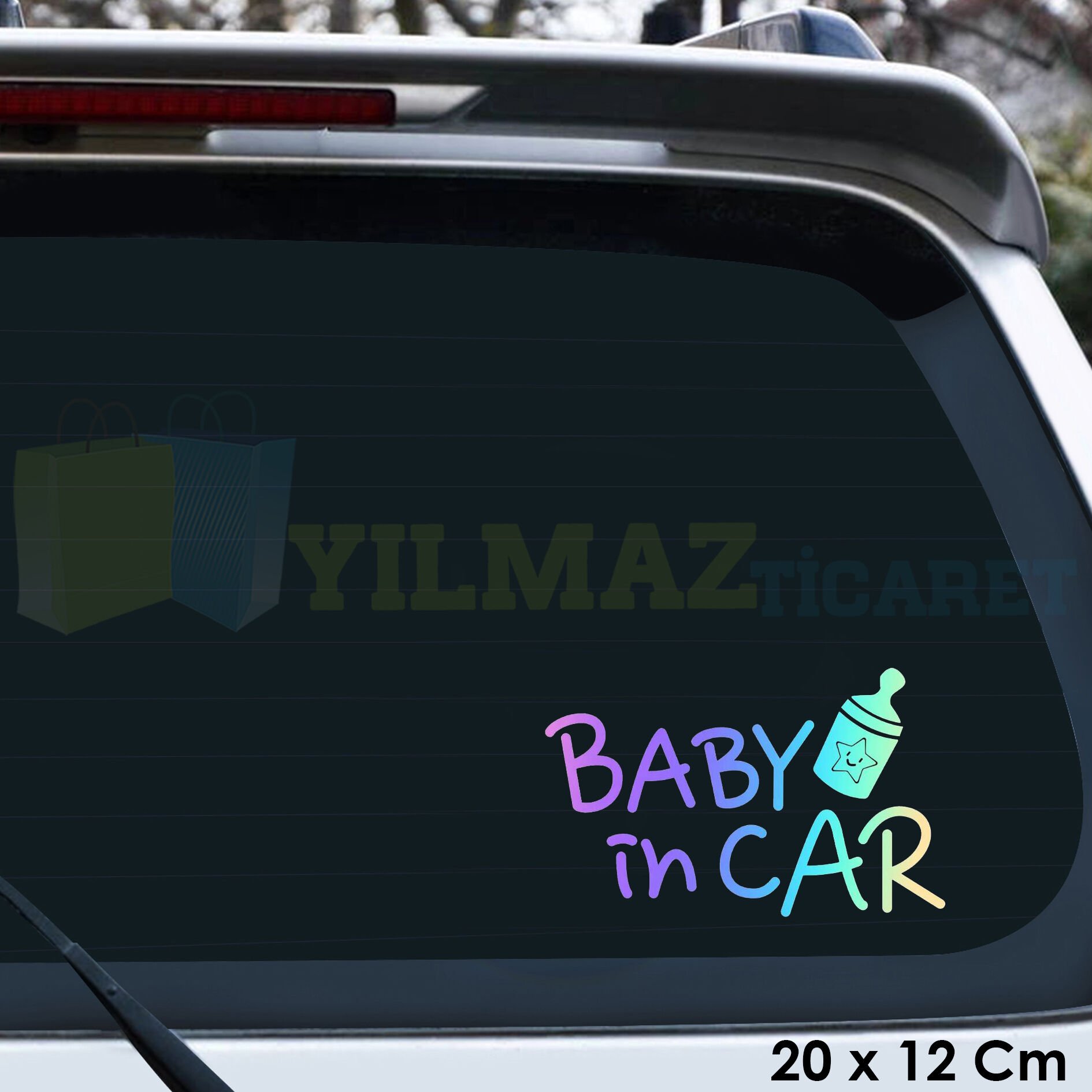 Biberon Arabada Bebek Var Hologram Araba Oto Sticker Yapıştırma Renkli ...