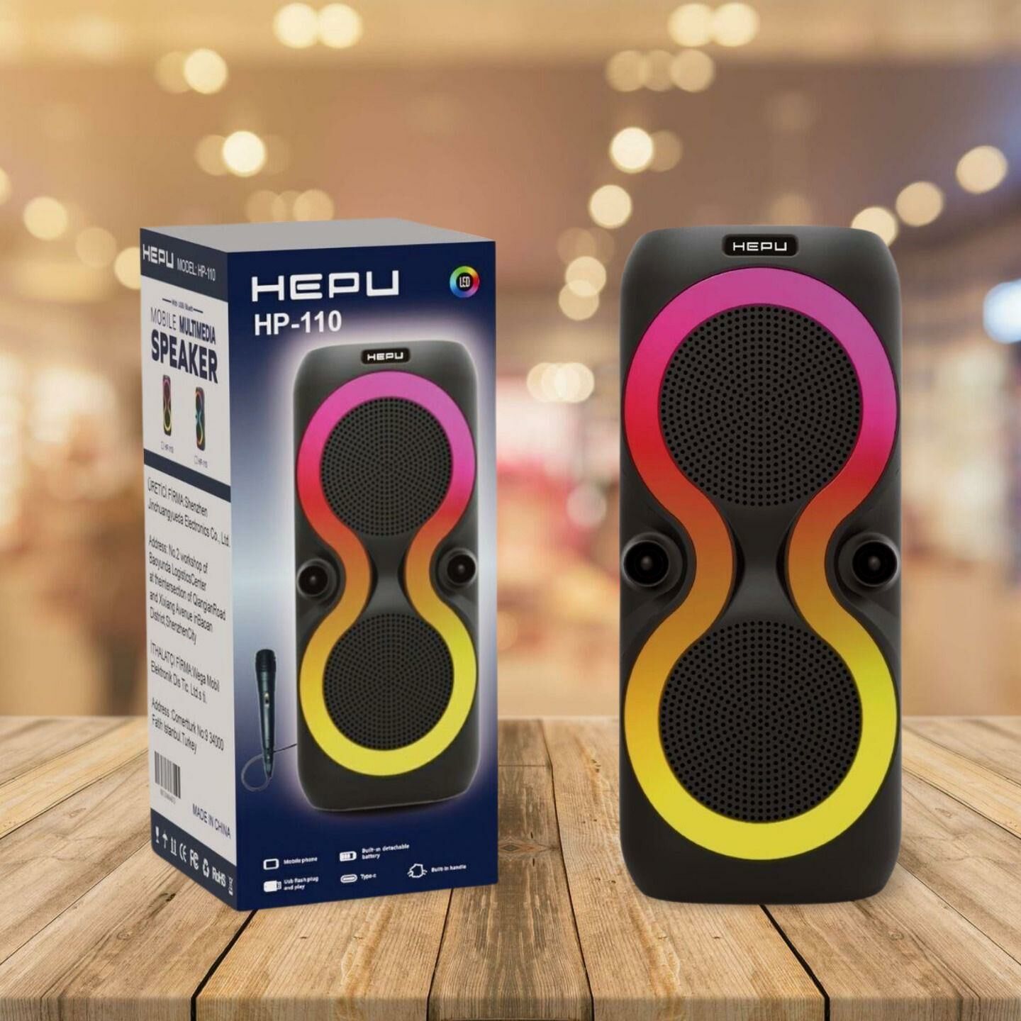 HEPU HP-110 2X10'' 2X25CM KABLOSUZ 1 EL MİKROFON BLUETOOTH ŞARJLI MÜZİK ...