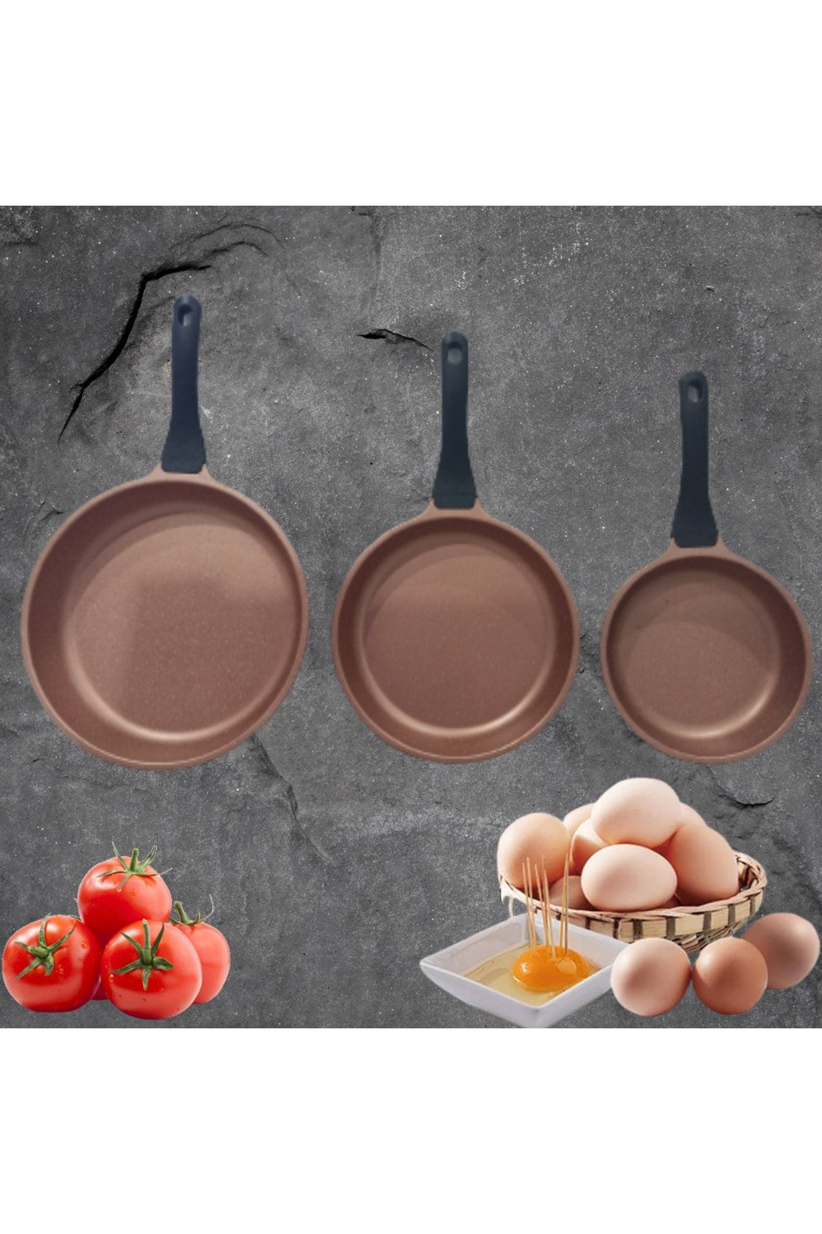 Alüminyum Döküm 3’lü Tava Seti / Rose Gold