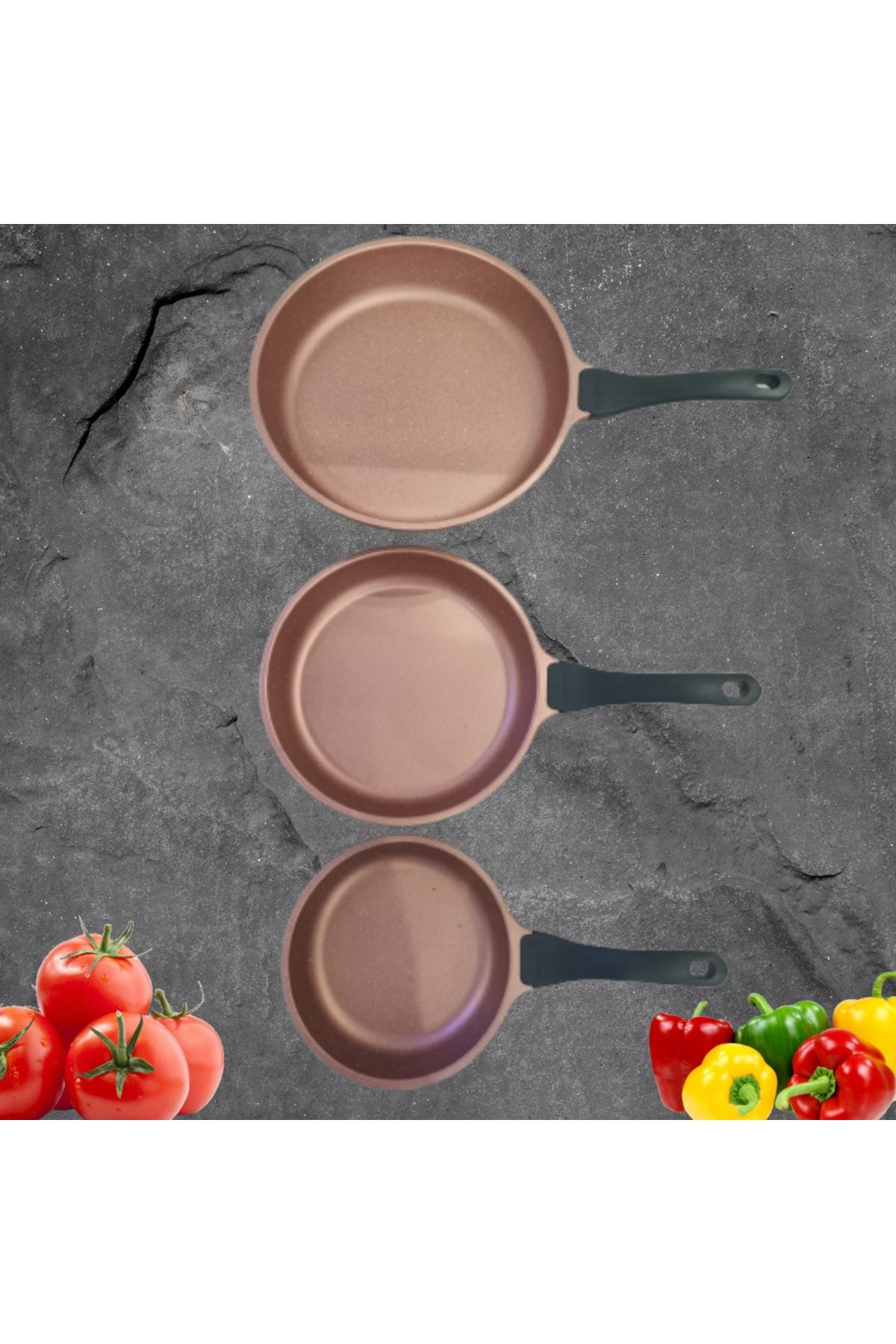 Alüminyum Döküm 3’lü Tava Seti / Rose Gold