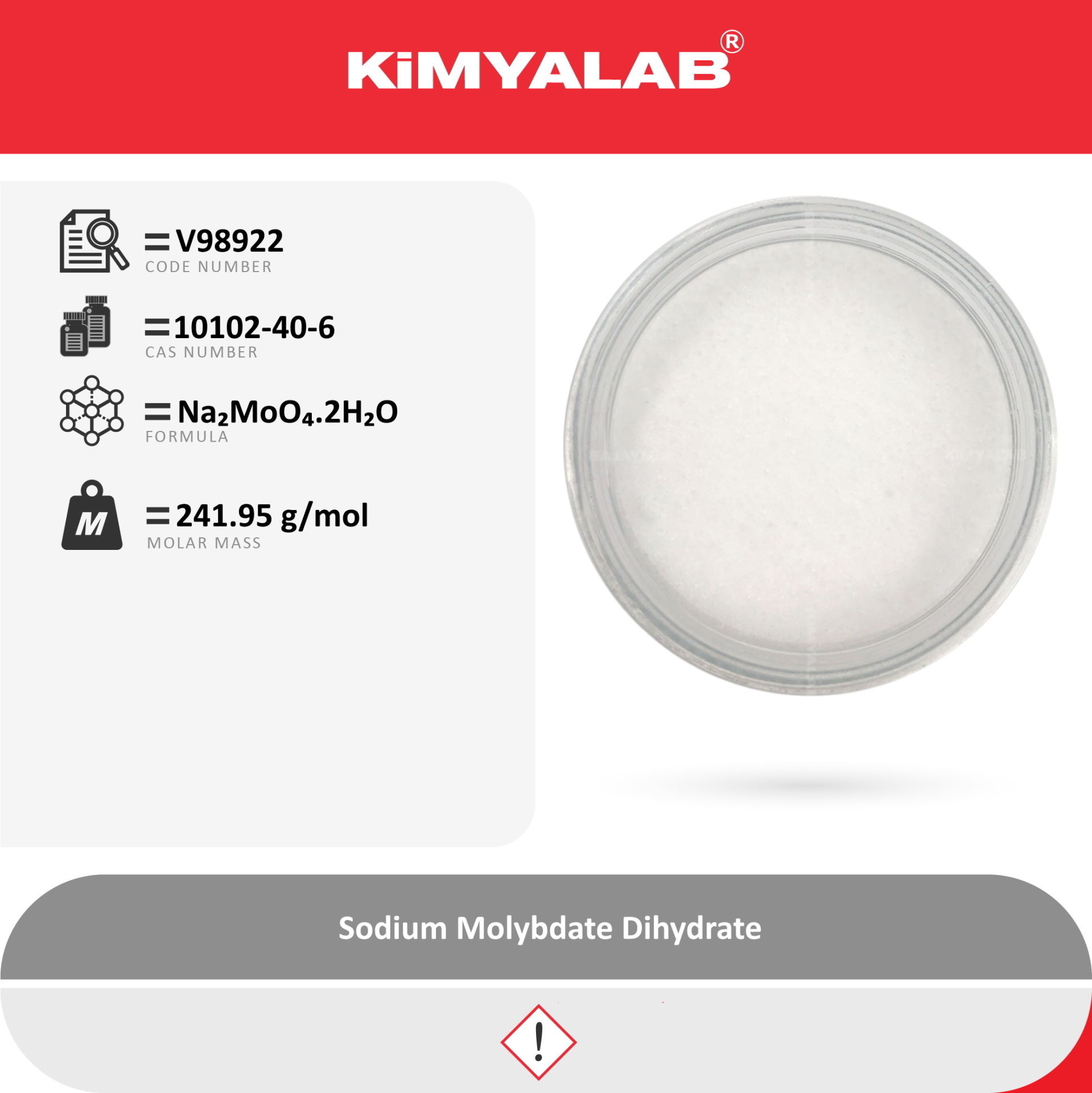 Kimyalab Sodyum Molibdat 500g Sodium Molybdate Dihydrate