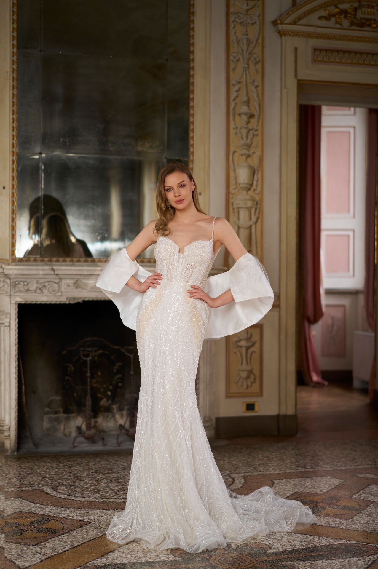 Thin Crystal Straps, Intense Embroidered, Shoulder Cape, Transparent ...