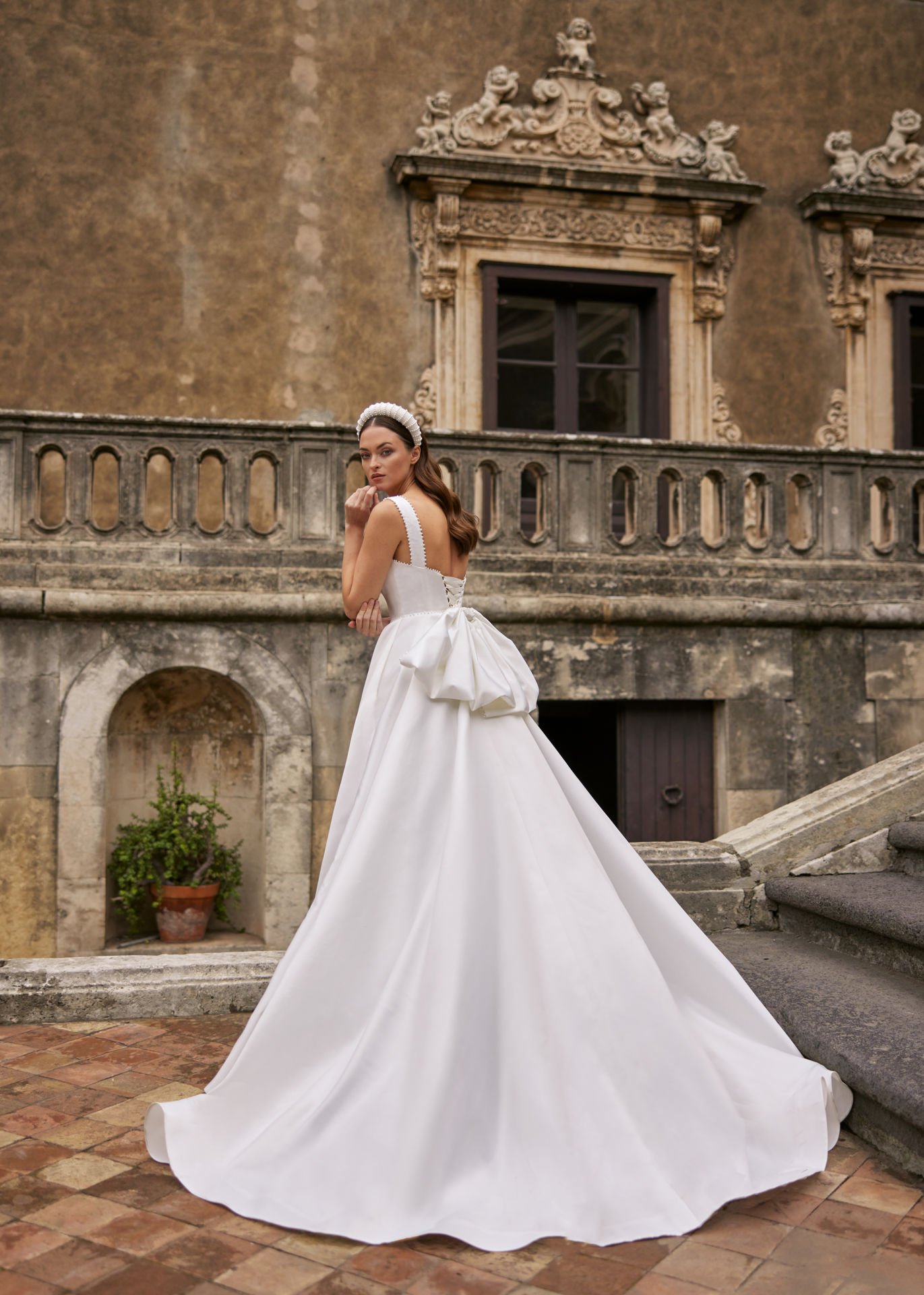 Chest Collar, Pearl Embroidered, Bow, Pocket, Flared Skirt, Satin ...