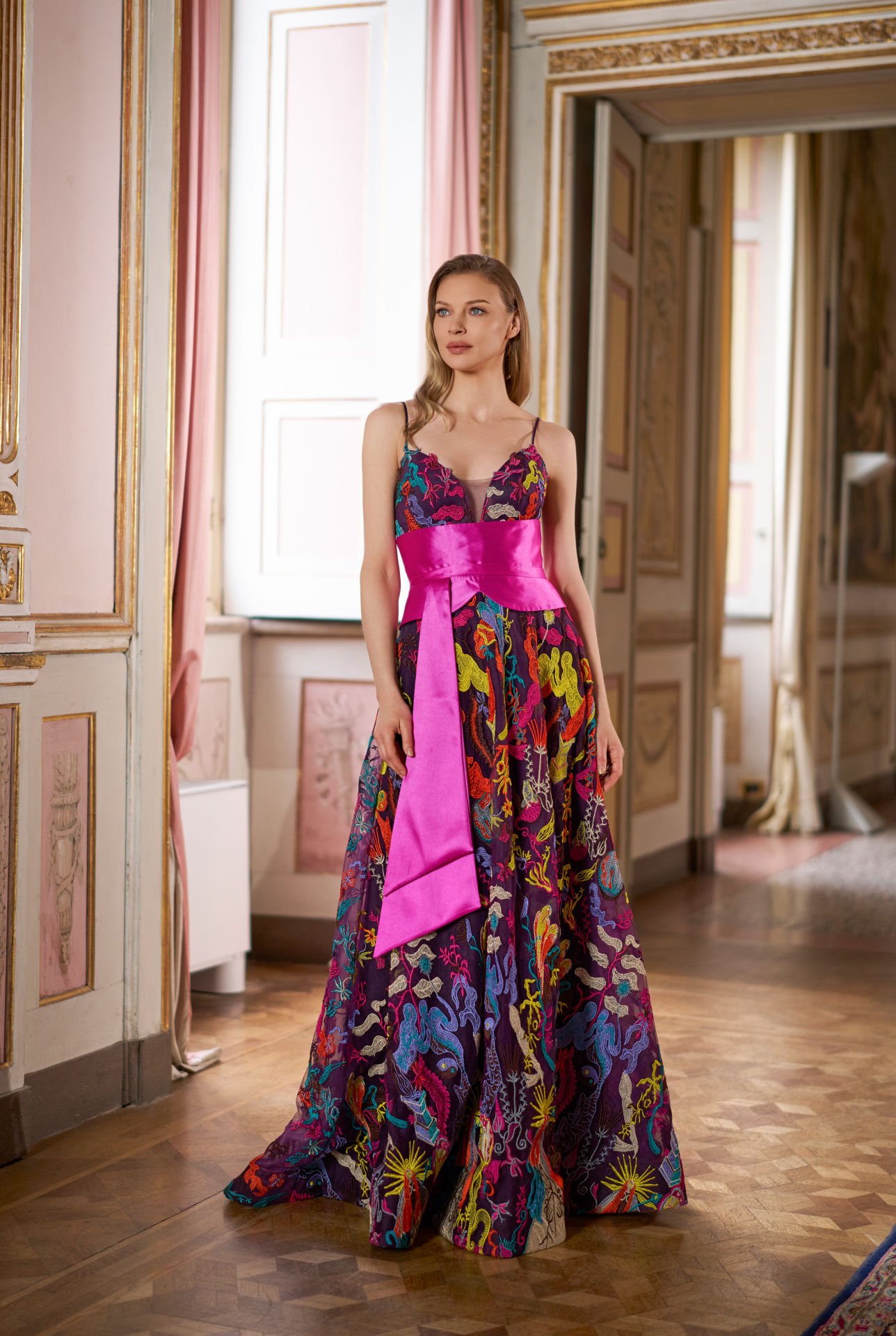Strapless, Belt Detailed, A-Line Evening Dress Model