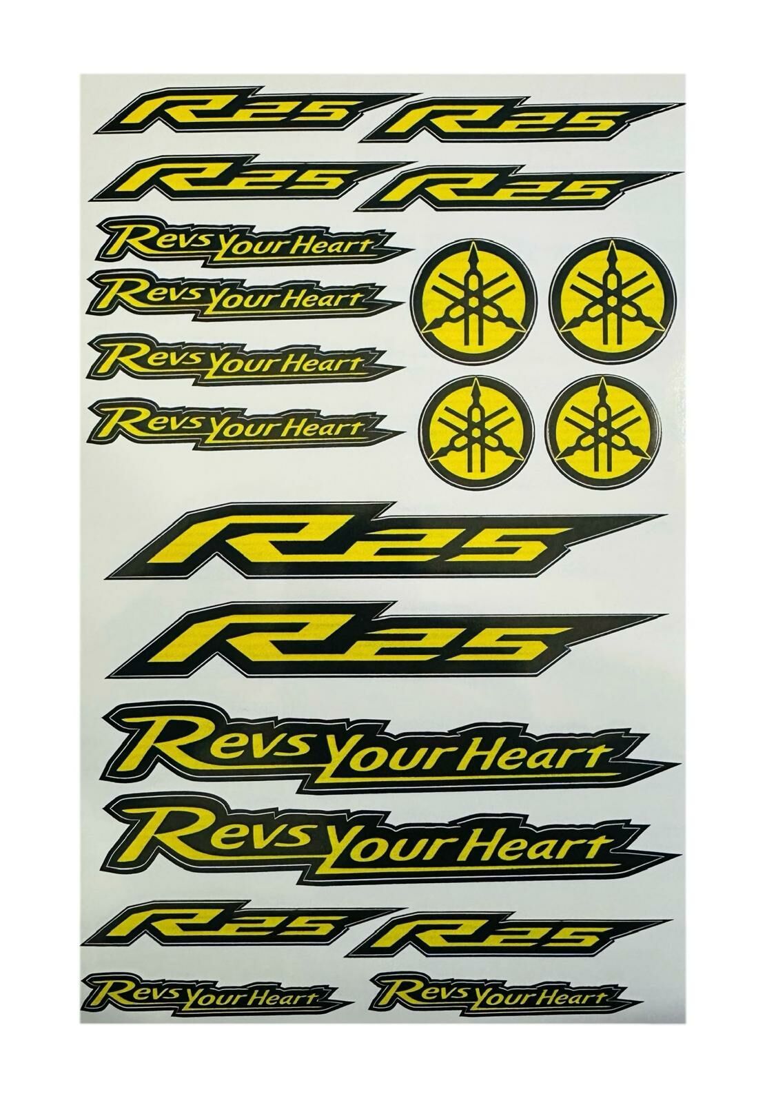Yamaha R25 Uyumlu Siyah Sarı 20 Parça A4 Sticker Seti