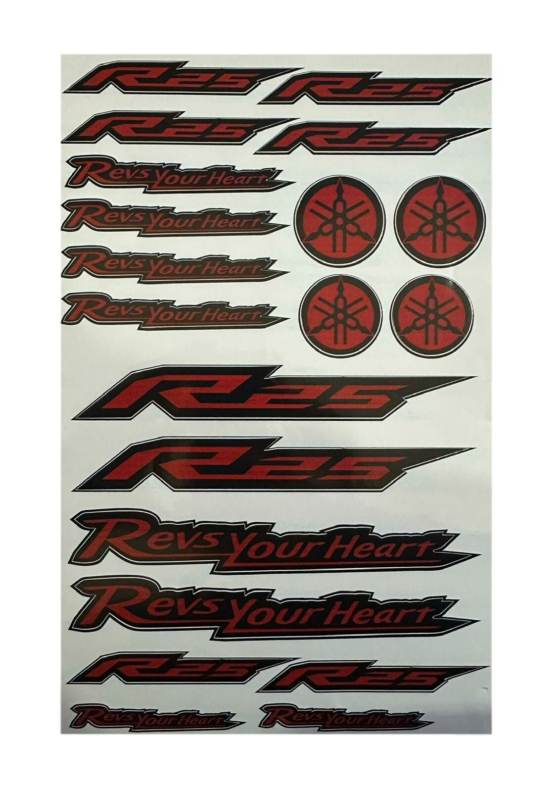 Yamaha R25 Uyumlu Kırmızı Siyah 20 Parça A4 Sticker Seti