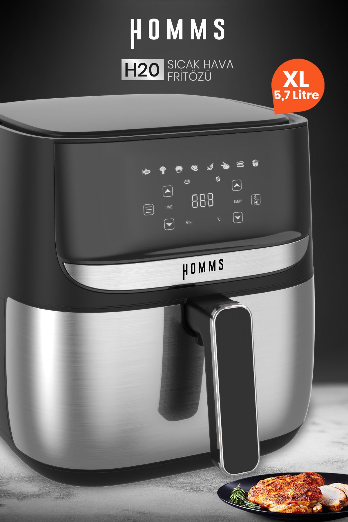 H20 1700 Watt Airfryer Yağsız Kızartma Sıcak Hava Fritöz