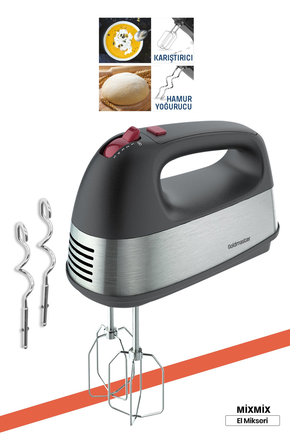 Mixmix Paslanmaz Çelik Turbo Fonksiyonlu 5 Hız Ayarlı Çırpma ve Yoğurma ...
