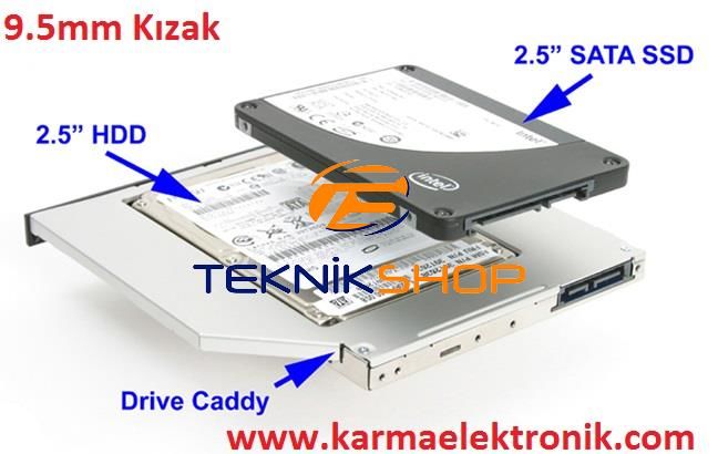 Dell uyumlu DVD-SSD Çevirici Adaptör Kızak 9.5mm ince Versiyon