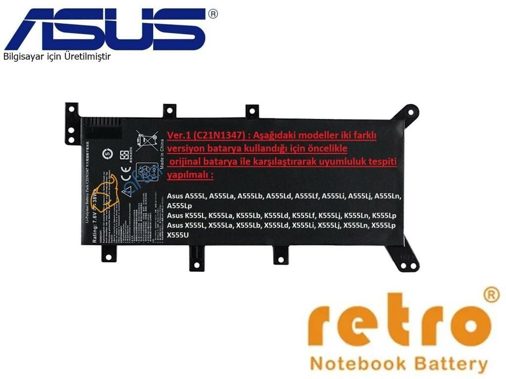 Asus A555L A555La A555Lb Bataryası, Pili - Ver.1