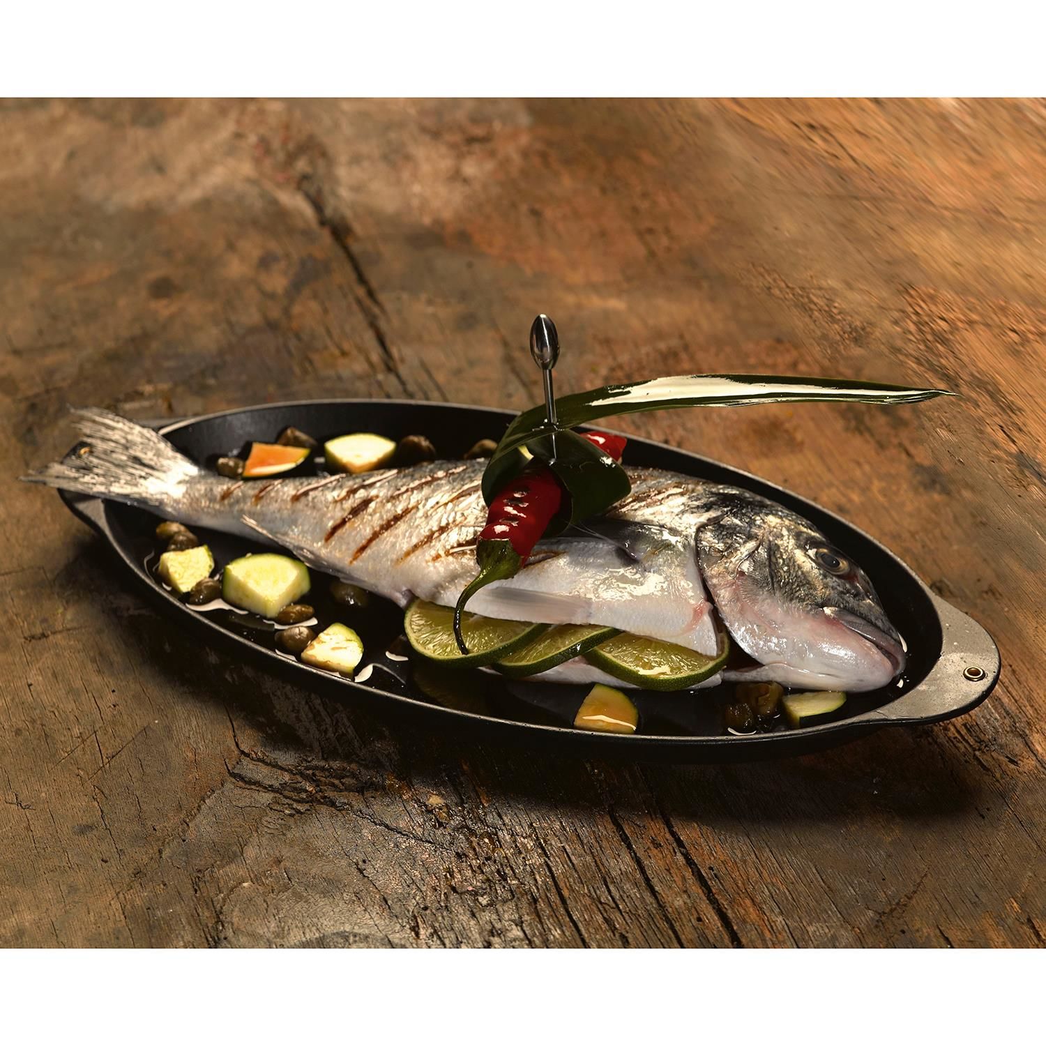 Lava Cast Fish Plate with Cast Iron Solid Handle 15x29cm