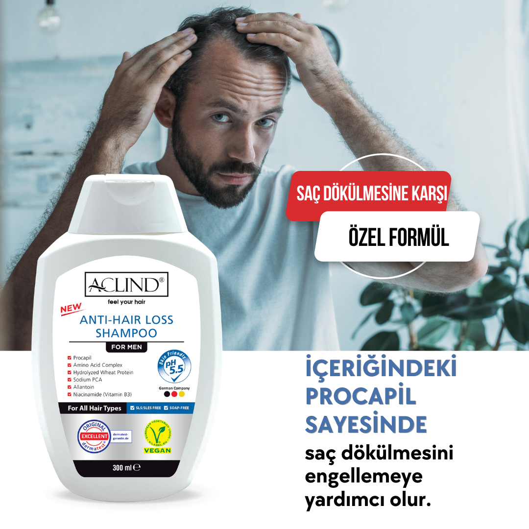 Aclind® Anti Hair Loss Shampoo Erkek Saç Bakım Şampuanı 300 Ml