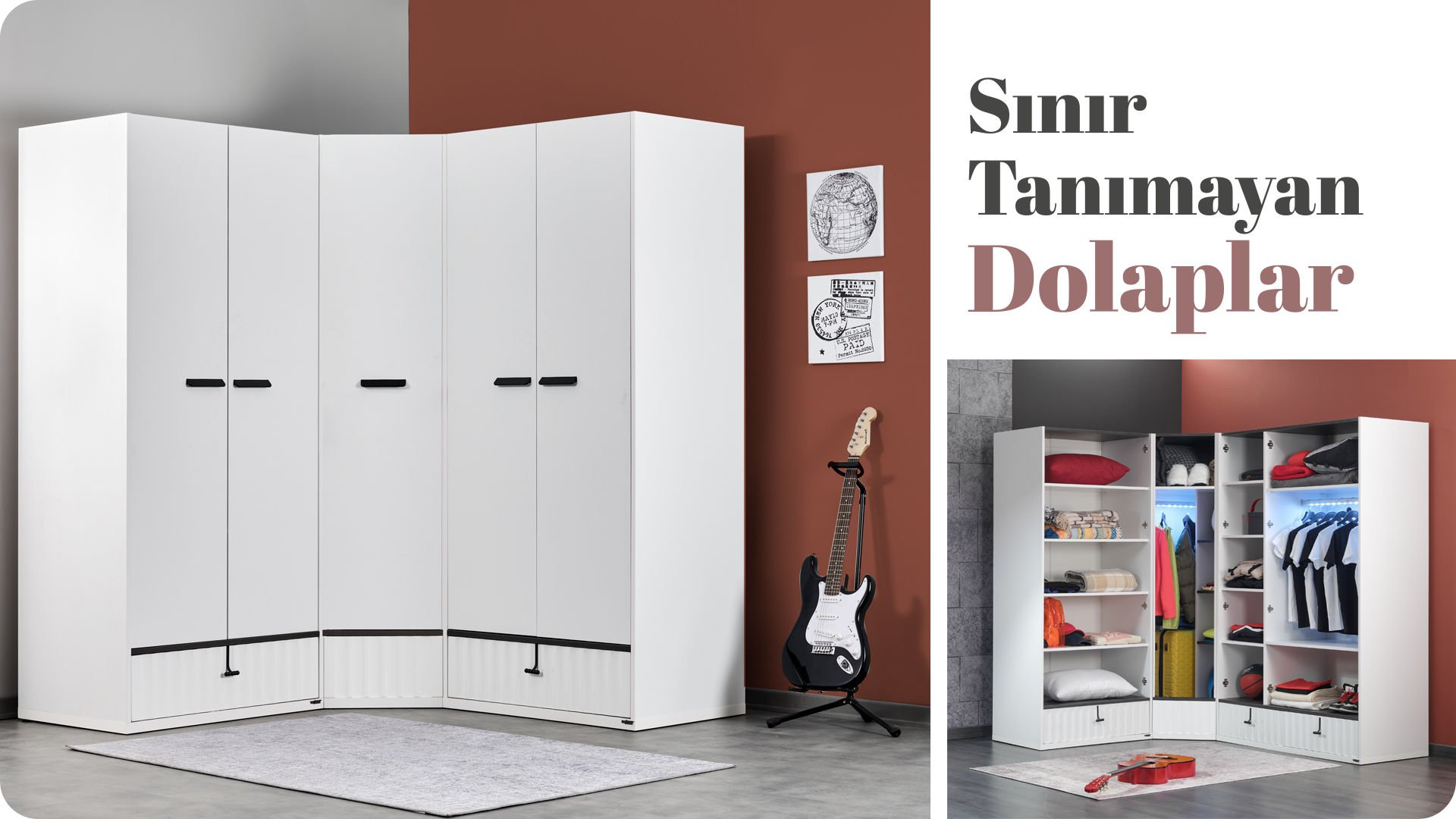 Cool Köşe Ahşap Kapaklı Dolap