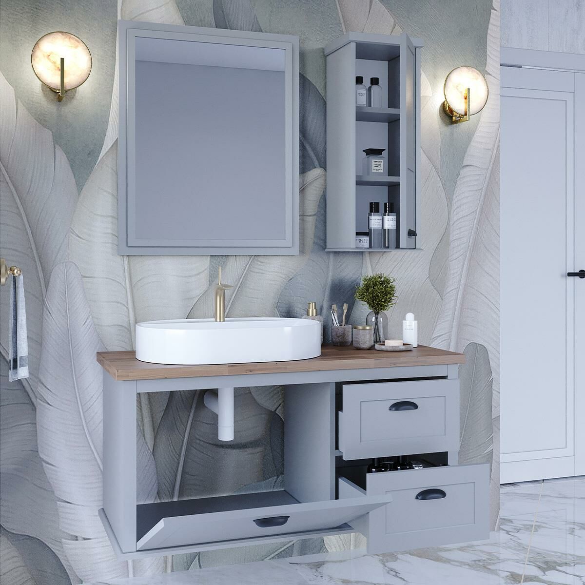 Teta Home Odessa 110 cm Lake Banyo Dolabı Seti ve Boy Dolabı