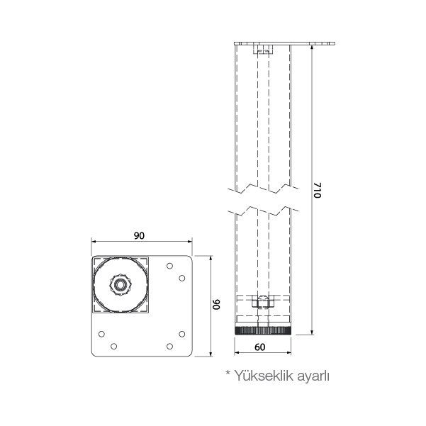 Hafele Masa Ayağı Pandor 60x710mm Mat Siyah Renk
