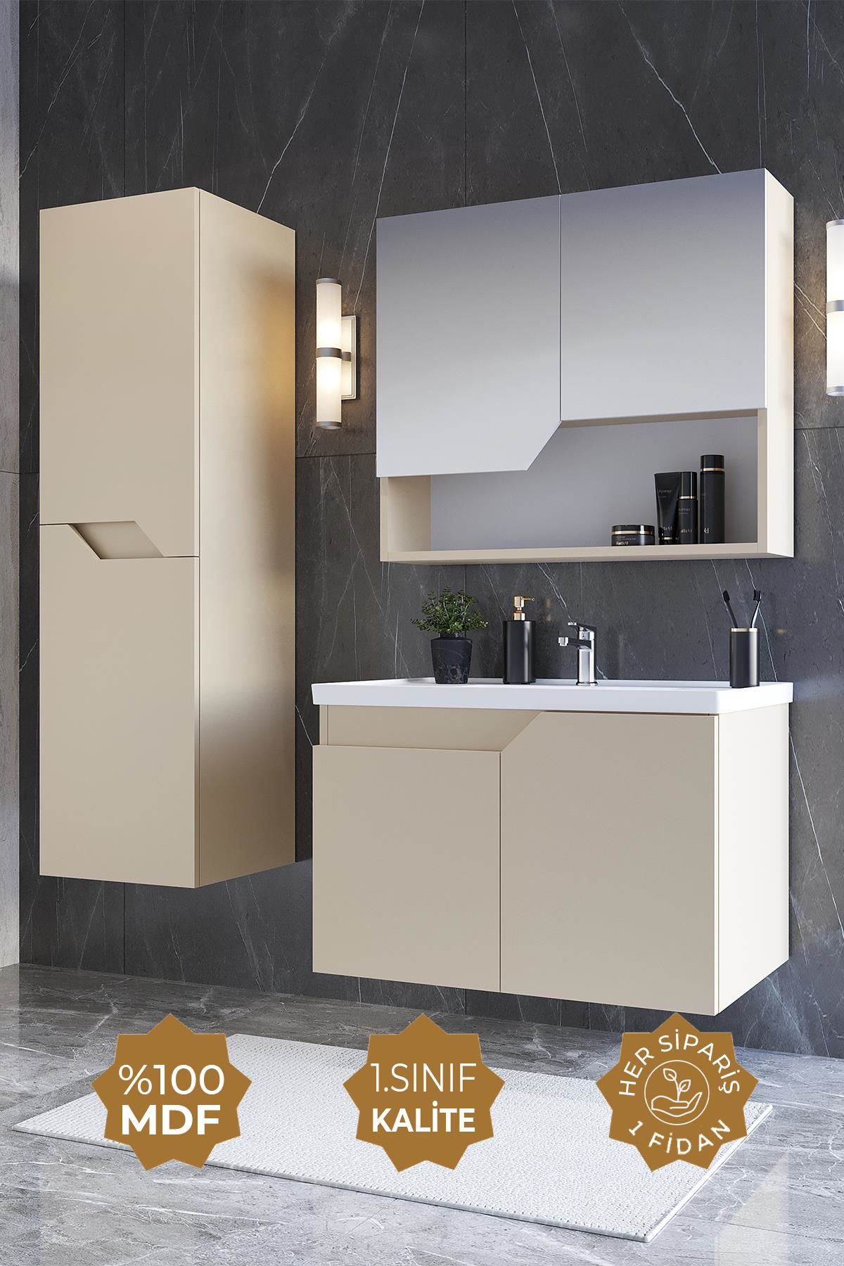 Teta Home Napoli 80 cm Mdf Banyo Dolabı Seti