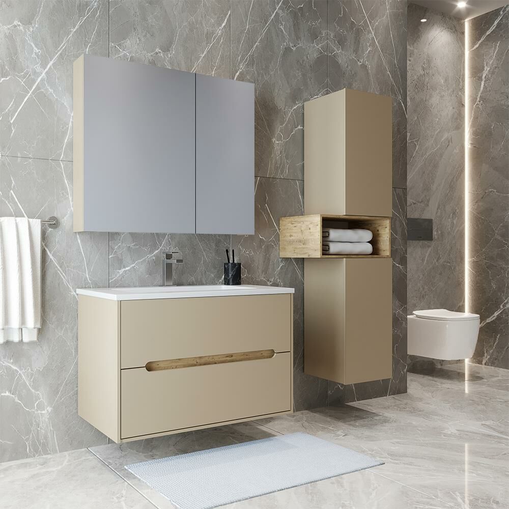 Teta Home Madrid 80 cm MDF Banyo Dolabı Seti ve Boy Dolabı