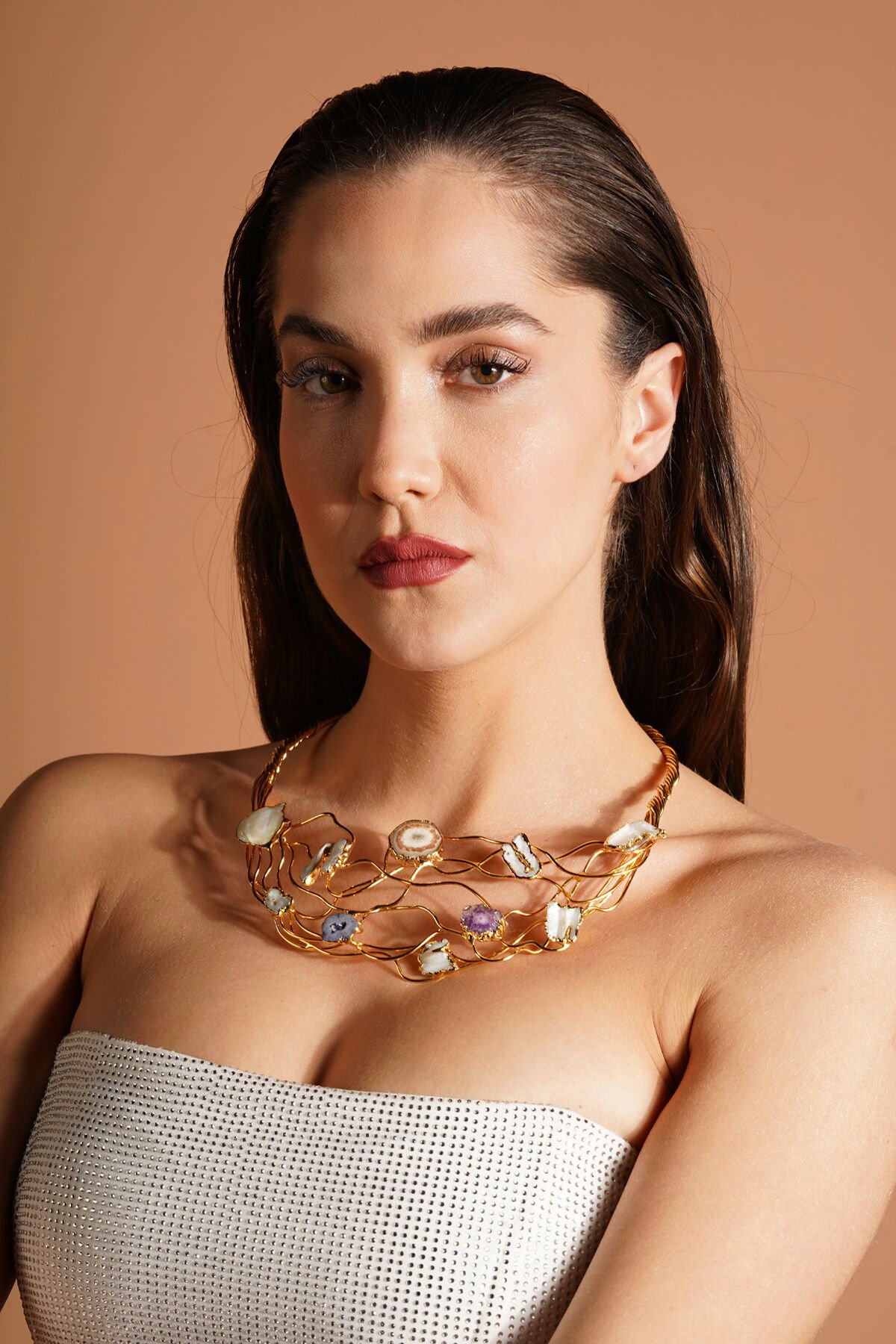 Flora Kolye İnci ve Agat Taşlı