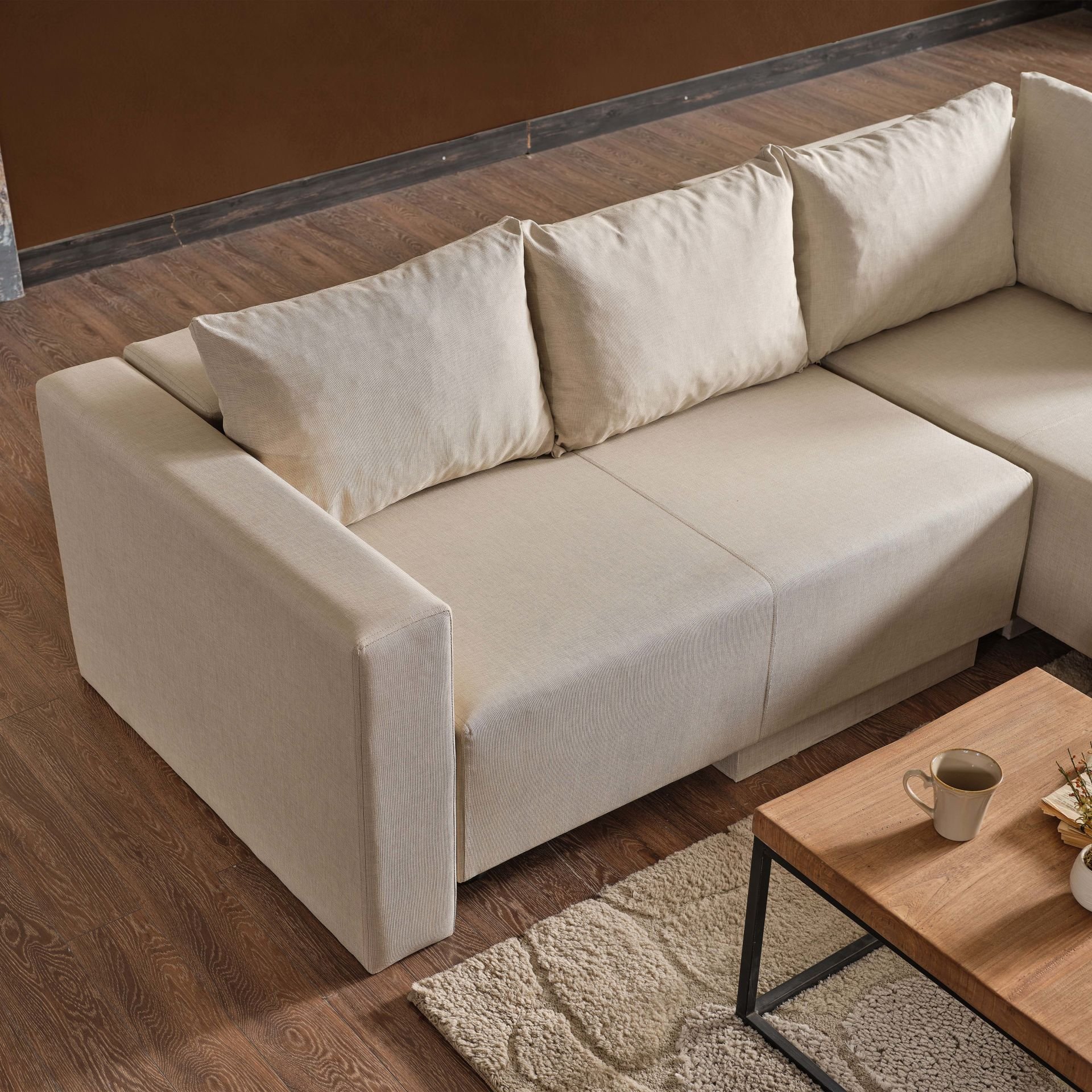 CORNER POLY-L KÖŞE TAKIMI-KANEPE-YATAK-DİNLENME Krem