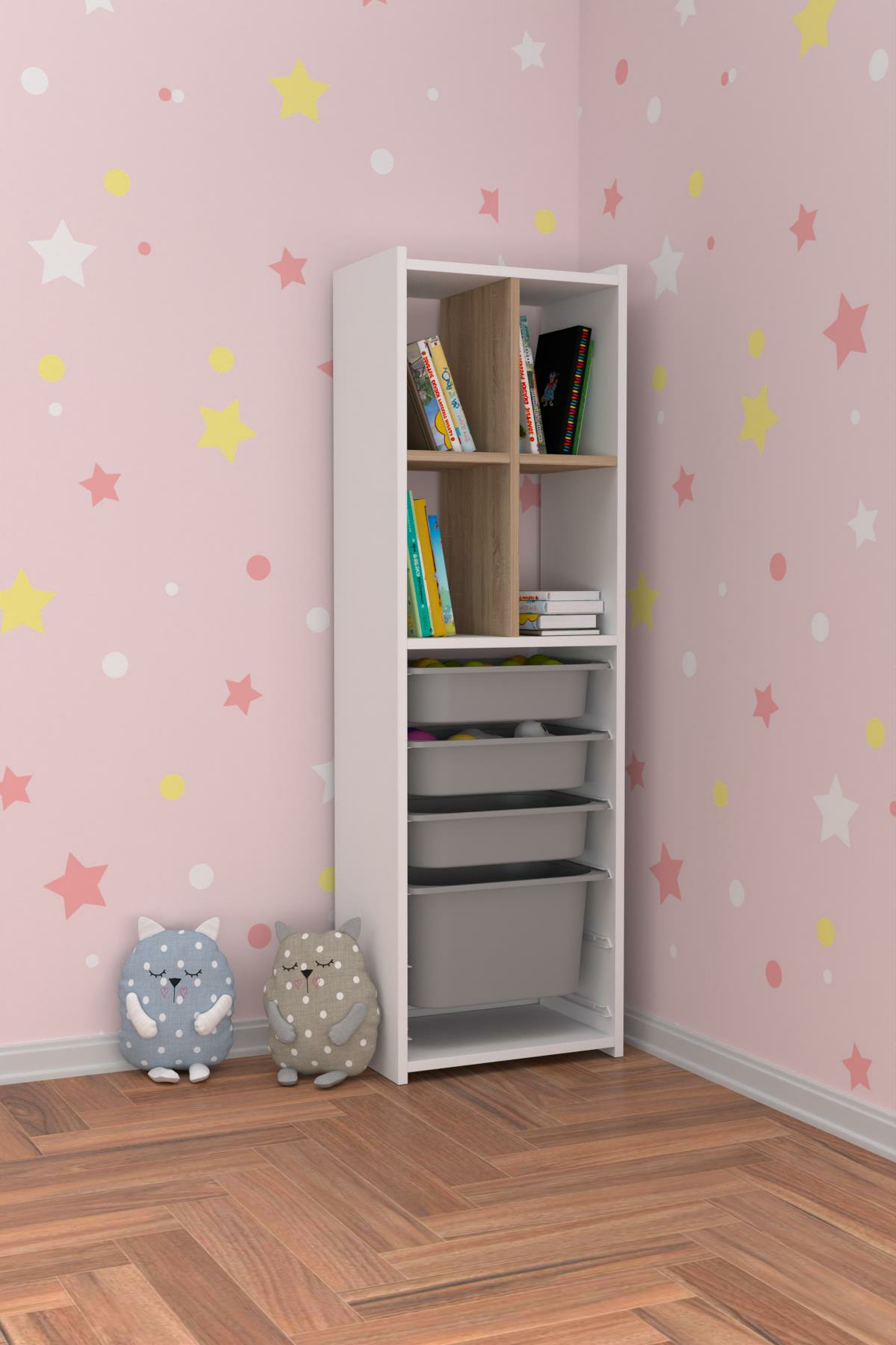 Tokyo 4 Sepetli 4 Gözlü Raflı Çok Amaçlı Dolap