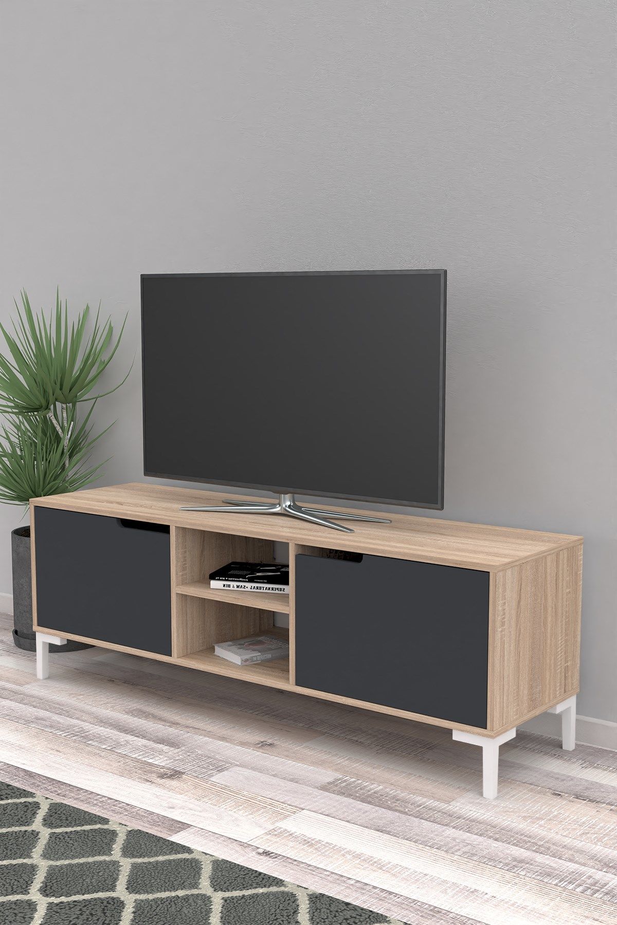 Wind Tower 2 Kapaklı Raflı 160cm Sonomo Antrasit TV Ünitesi