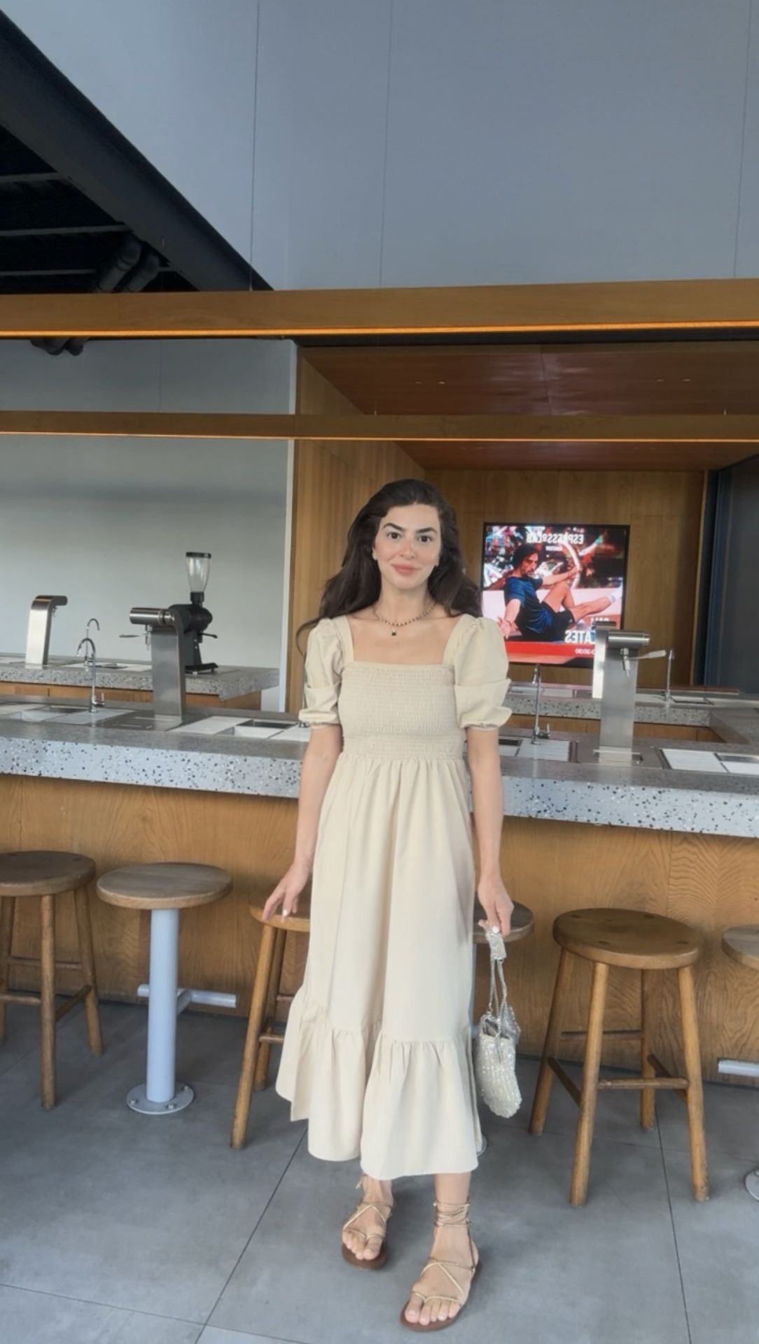 Krem renk gipeli prenses kol elbise STD