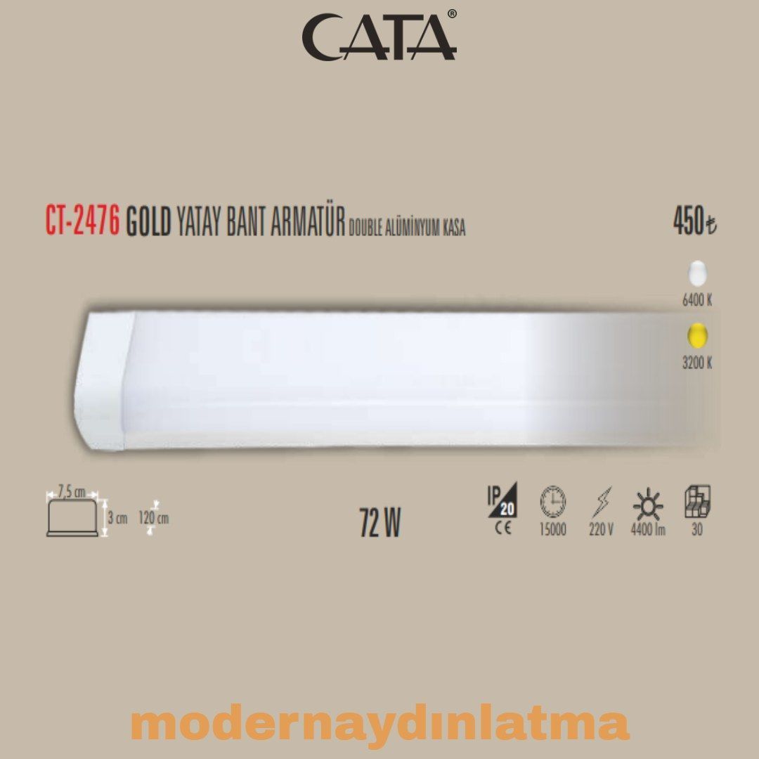 Cata CT 2476 120 Cm 72W Yatay Led Bant Armatür Günışığı