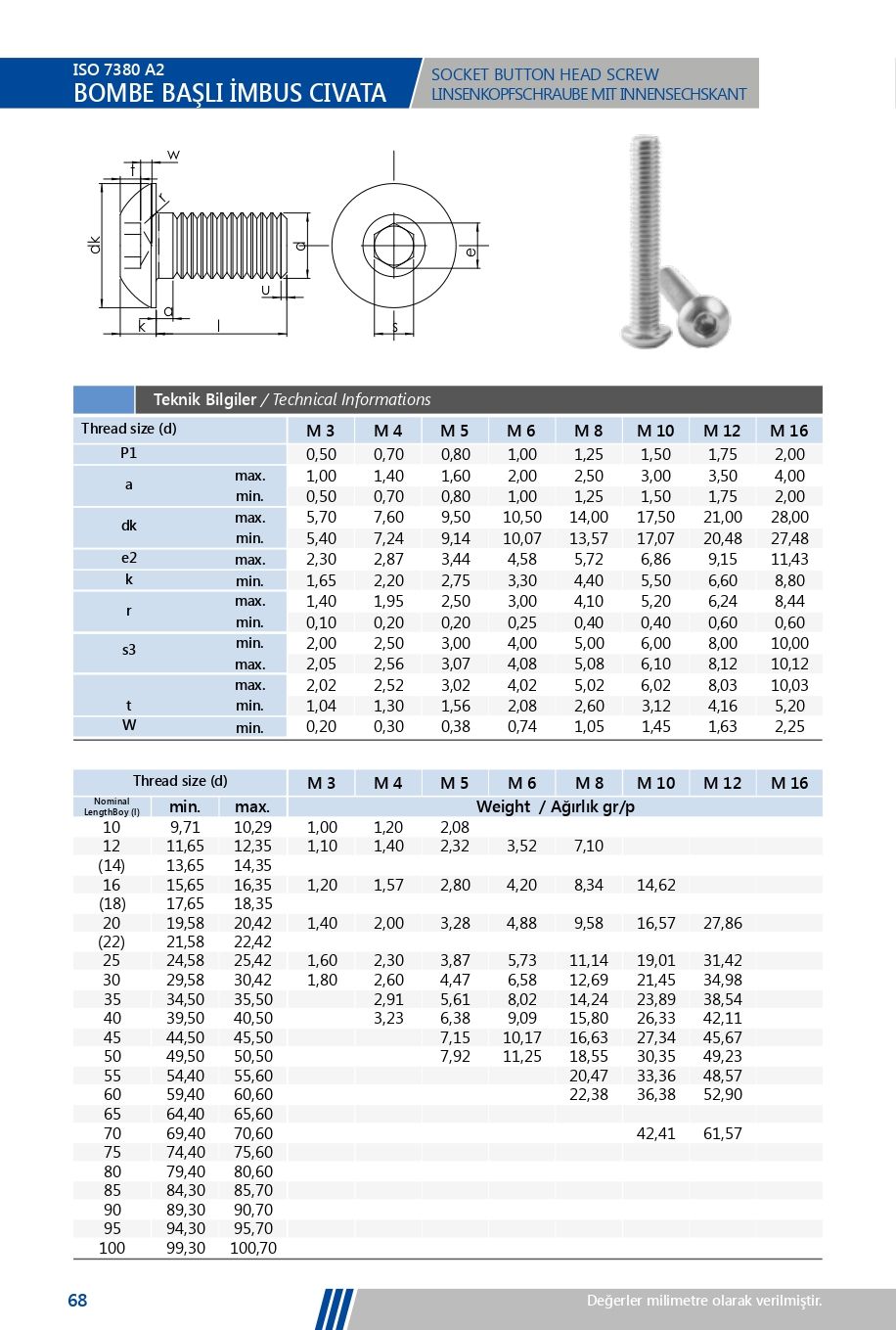 ISO 7380 10.9 Bonbe Başlı İmbus M6 - X 8 | Civatasomun.com