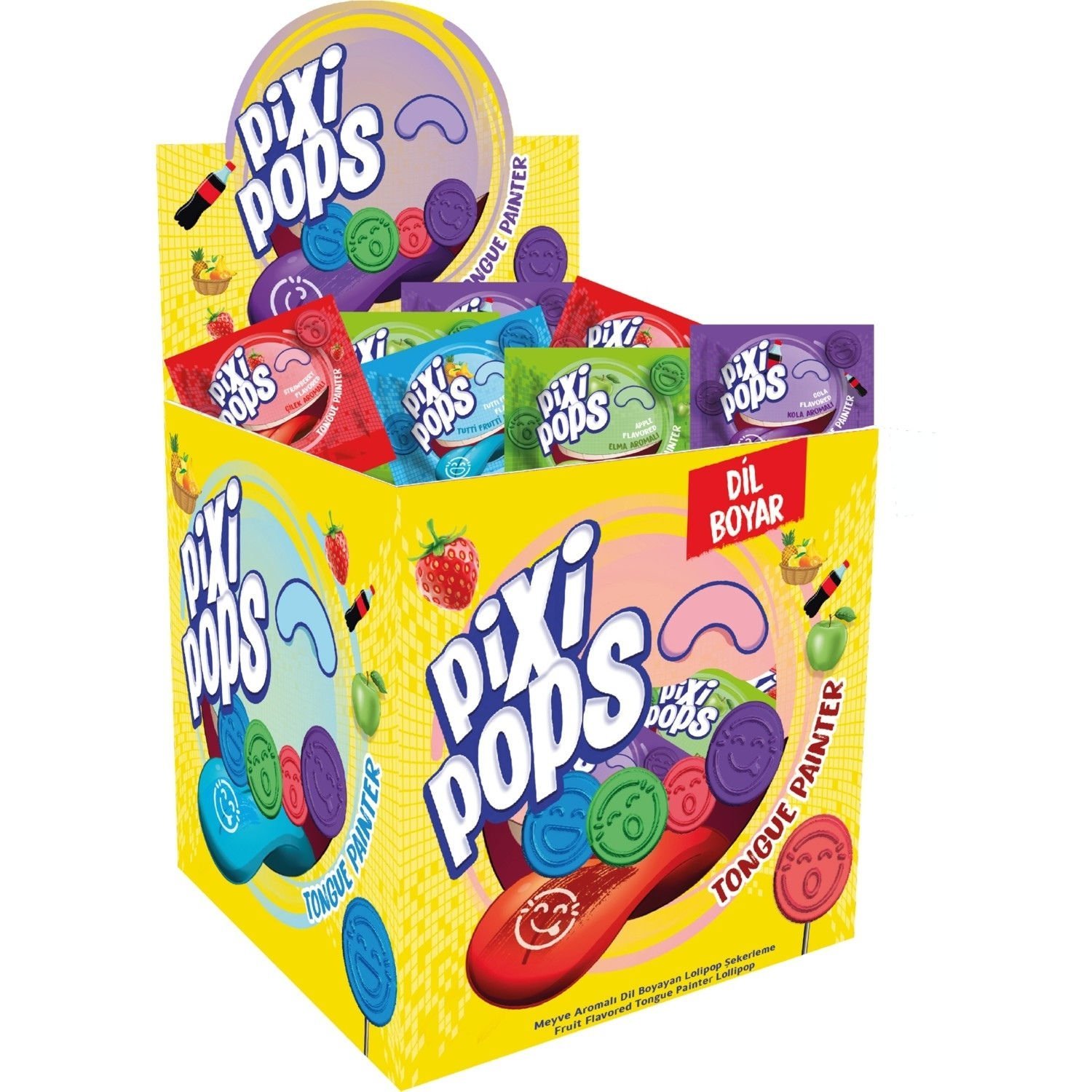 Pixi Pops Kabartmalı Yüz İfadeli Dil Boyayan Yassı Lolipop