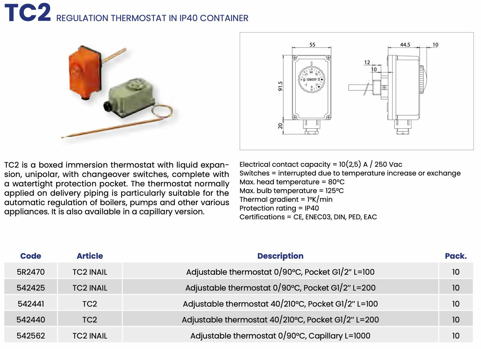 TC2/542470 0-90°C Kazan Termostatı - IMIT (20 adet)