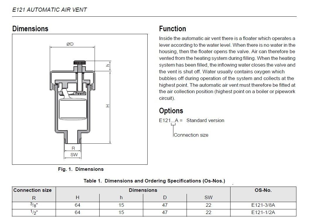 Honeywell E121-1/2A Otomatik Purjör 1/2'' - 1 KUTU-12 Adet