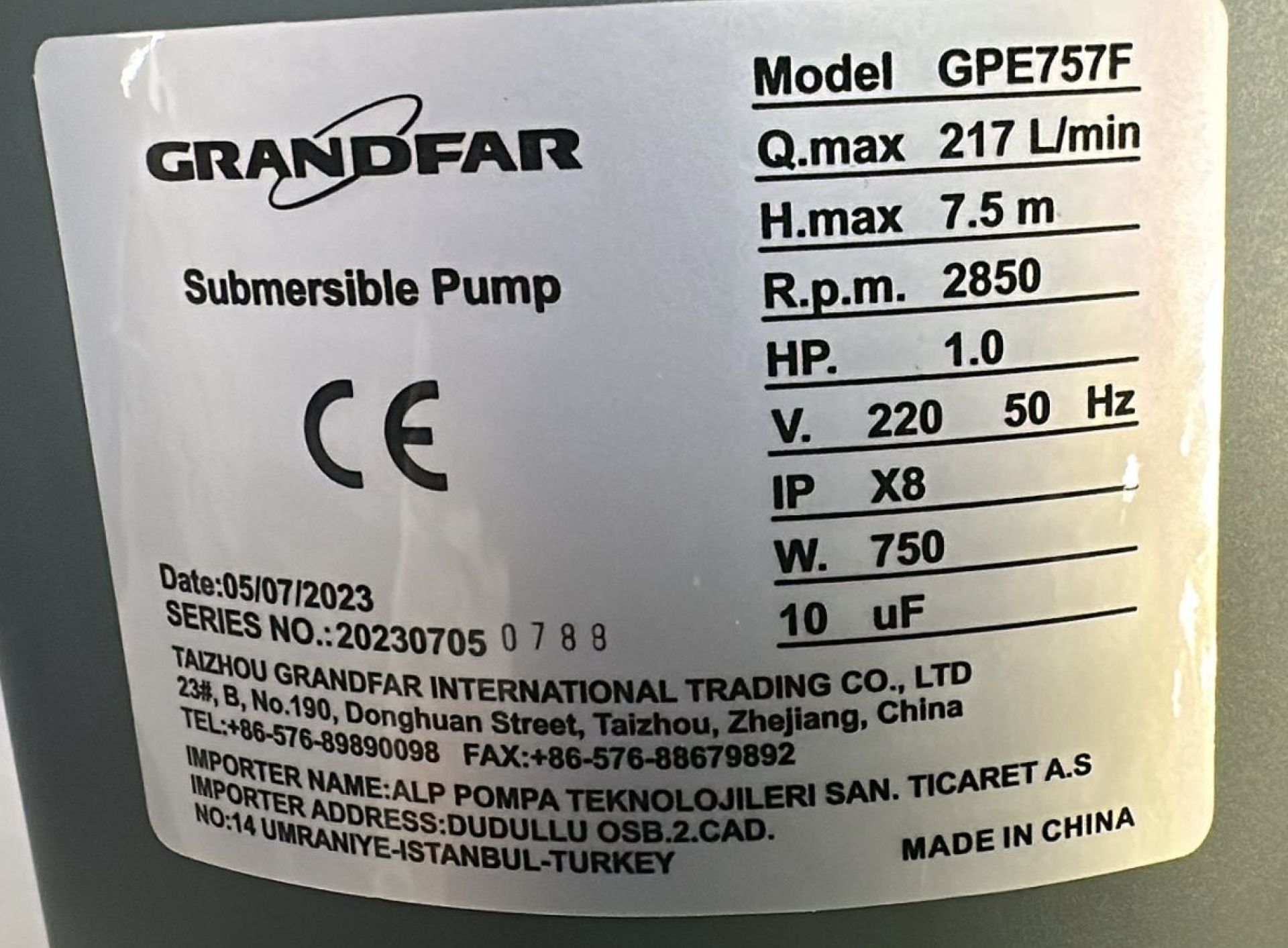 Grandfar GPE757 Drenaj Pompası Elektrot Flatörlü- 750 Watt