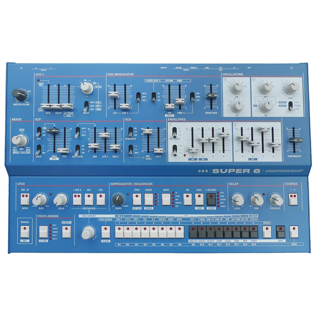 UDO Audio Super 6 Desktop Blue | 12-Voice Polyphonic, Digital-Analog Hybrid Synthesizer