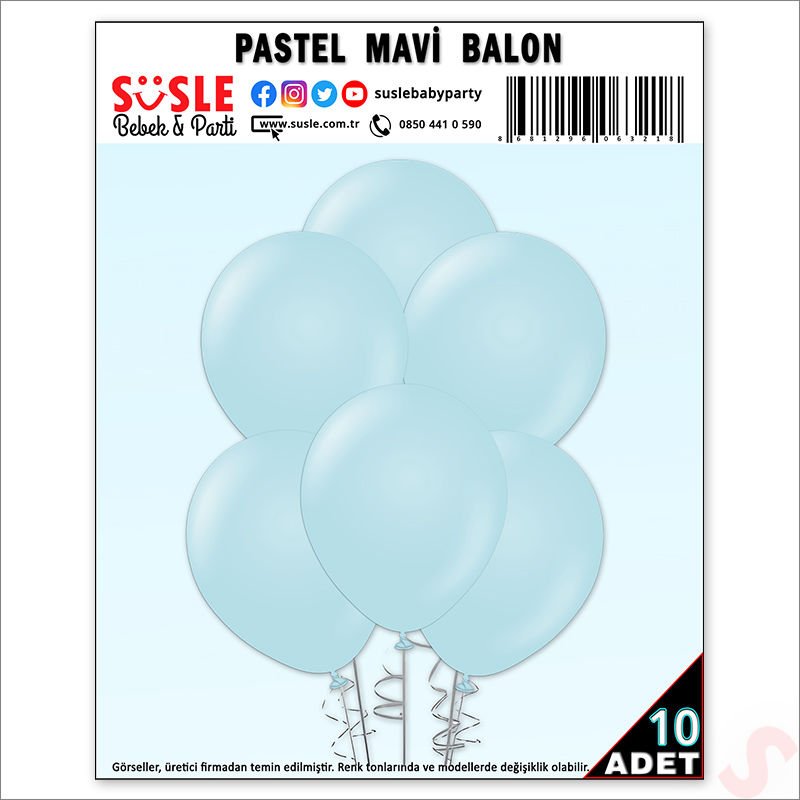 Mavi Pastel Balon, 30cm x 10 Adet I Uygun Fiyat ve Aynı Gün Kargo SüSLe'de!