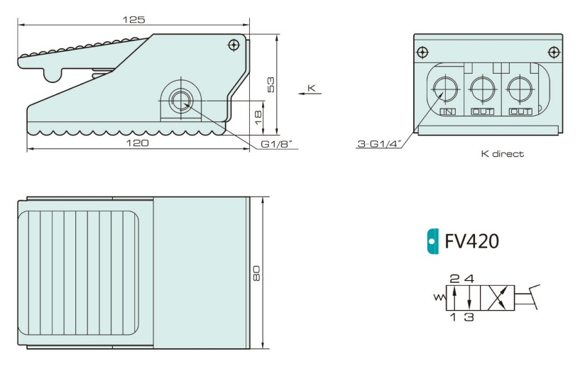 Jelpc FV420 Pnömatik Yön Kontrol Valfi 4/2 Pedal