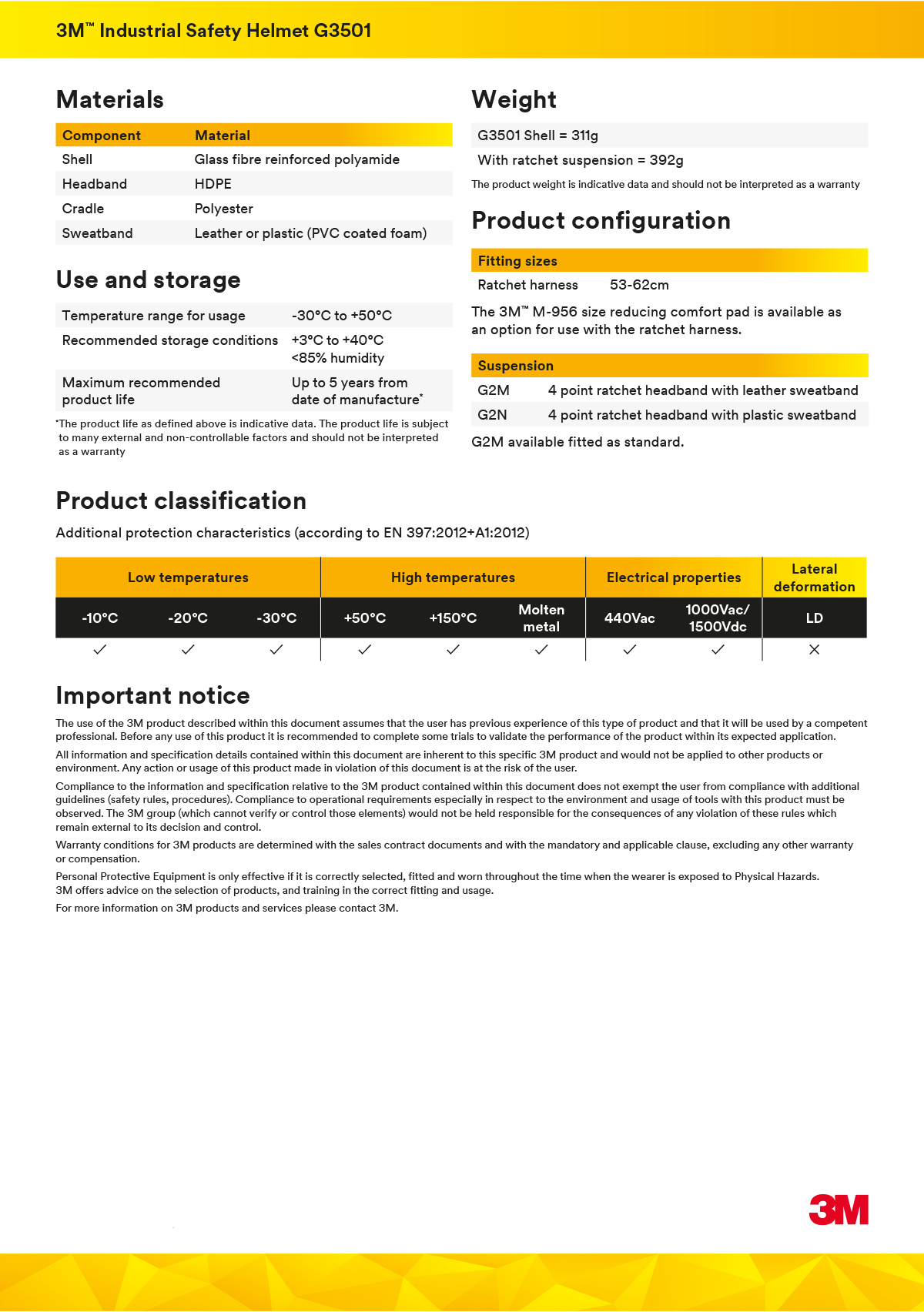 3M™ G3501 Baret 150 °C 'ye Kadar Yüksek Sıcaklığa Dayanıklı - (Mavi)