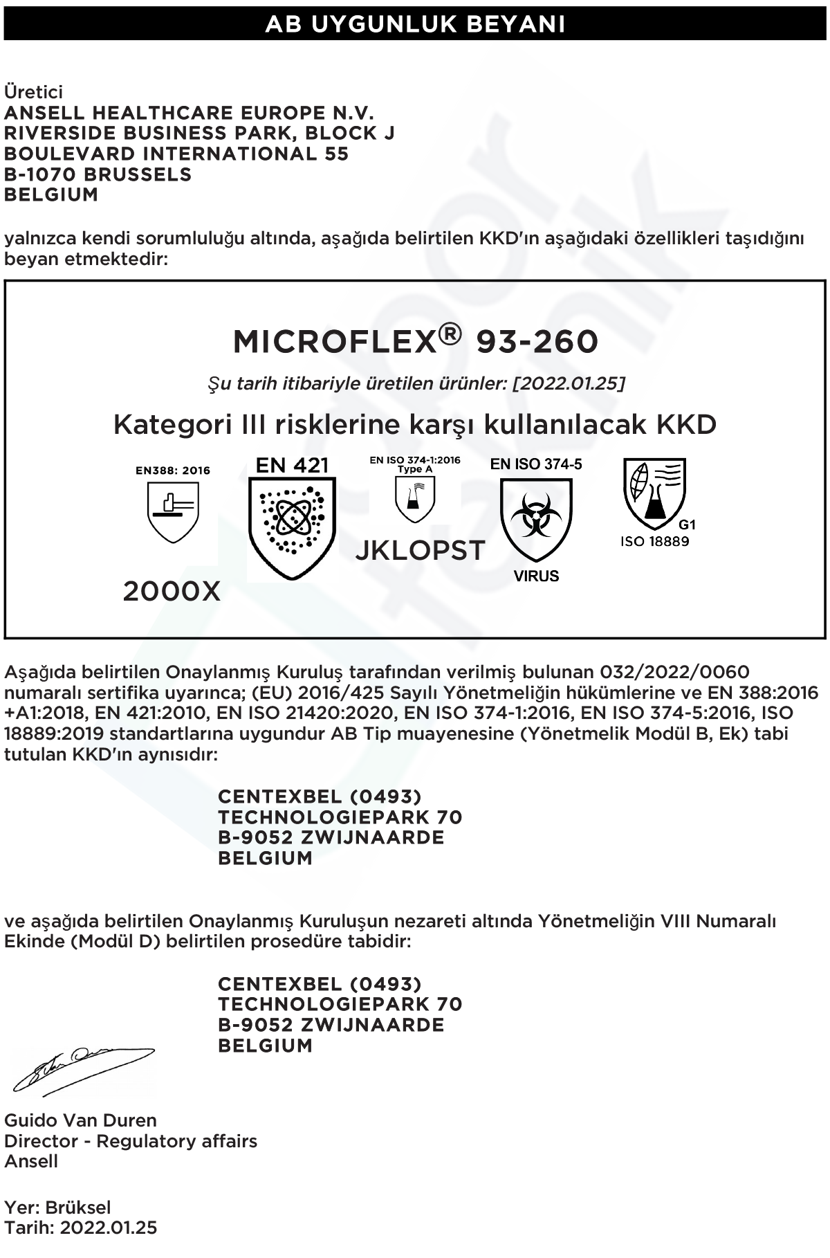 Ansell MICROFLEX® 93-260 Kimyasala Dirençli Polikloropren Eldiven S