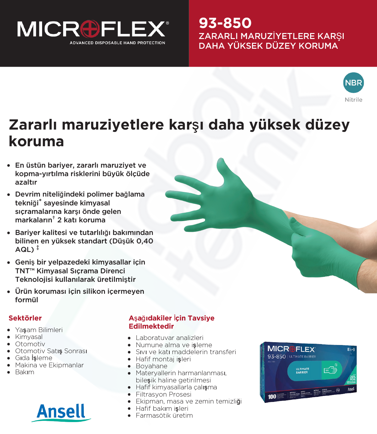 Ansell MICROFLEX® 93-850 Kimyasala Dirençli Nitril Eldiven XL