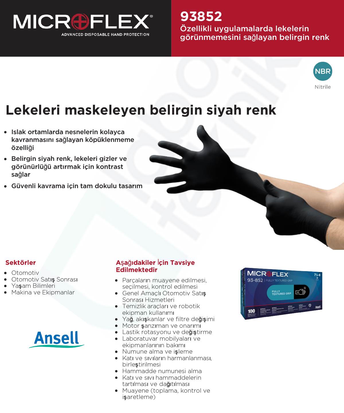 Ansell MICROFLEX® 93-852 Islak Ortamlar için Nitril Eldiven M