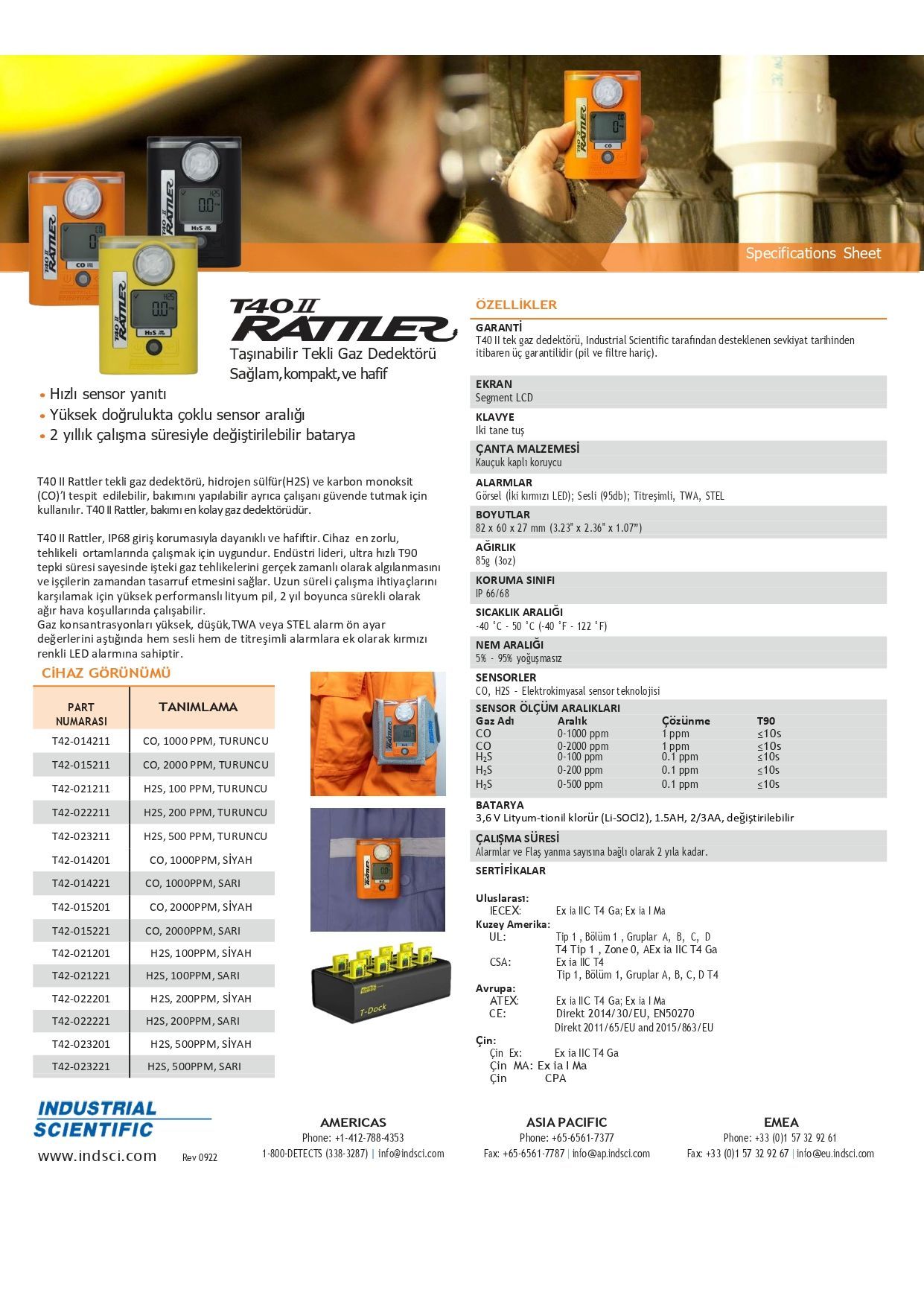 INDUSTRIAL SCIENTIFIC T40-2 TAŞINABİLİR H2S (Hidrojensülfür) GAZ DEDEKTÖRÜ