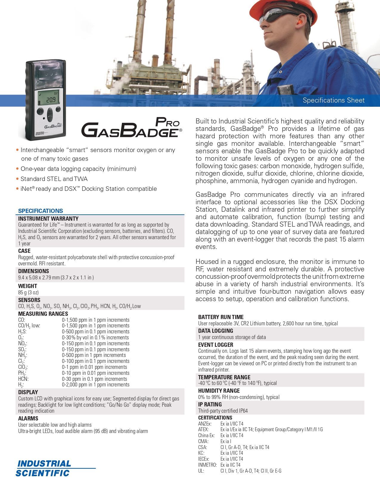 INDUSTRIAL SCIENTIFIC GAS BADGE PRO TAŞINABİLİR O2 (Oksijen) GAZ DEDEKTÖRÜ
