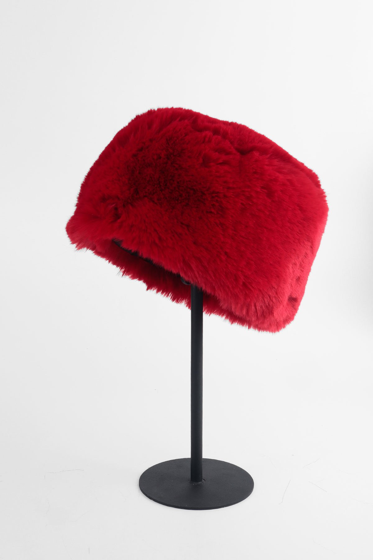 Kırmızı Suni Kürk Peluş Kalpak Şapka - Kapin