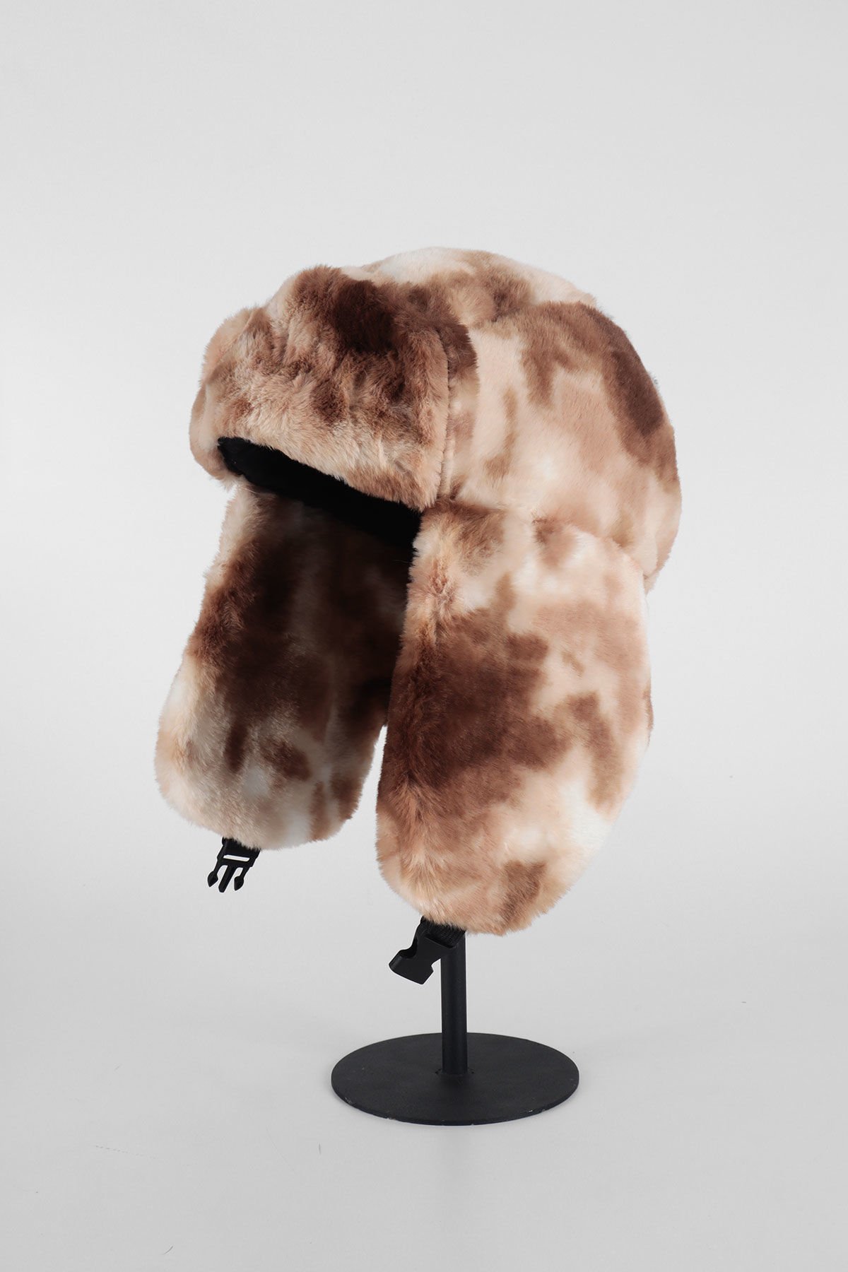 Batik Kahve Suni Kürk Peluş Şapka - Kulaklı Pliot Şapka - Kapin