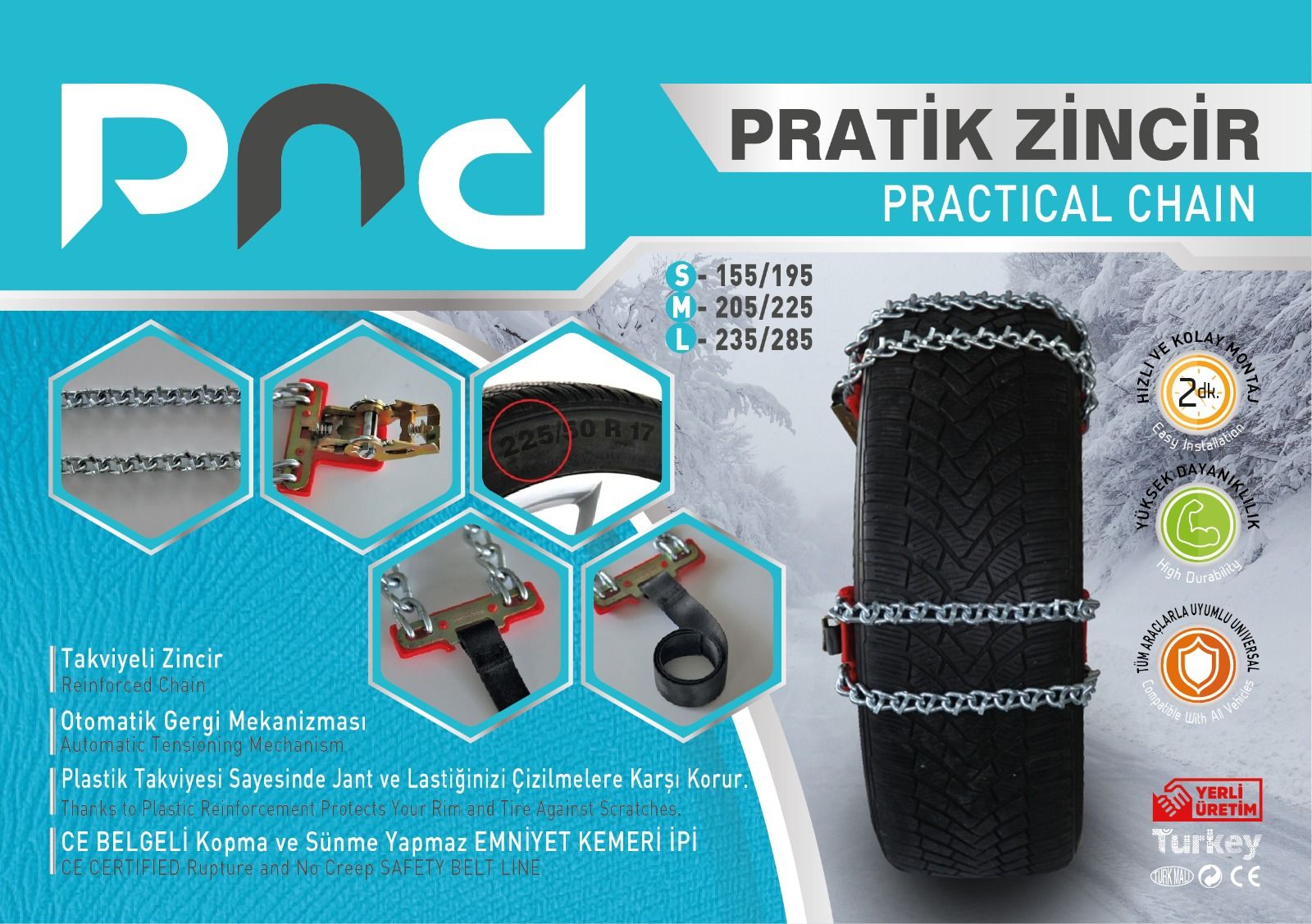 Sermatik patinaj kar zinciri pratik 205 / 225 M beden | FS Tuning