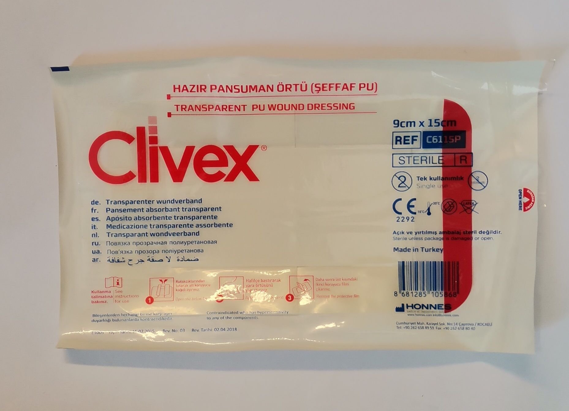 Clivex 9 x 15 cm Steril Hazır Pansuman Yara Örtüsü 1 Adet PU Su ...